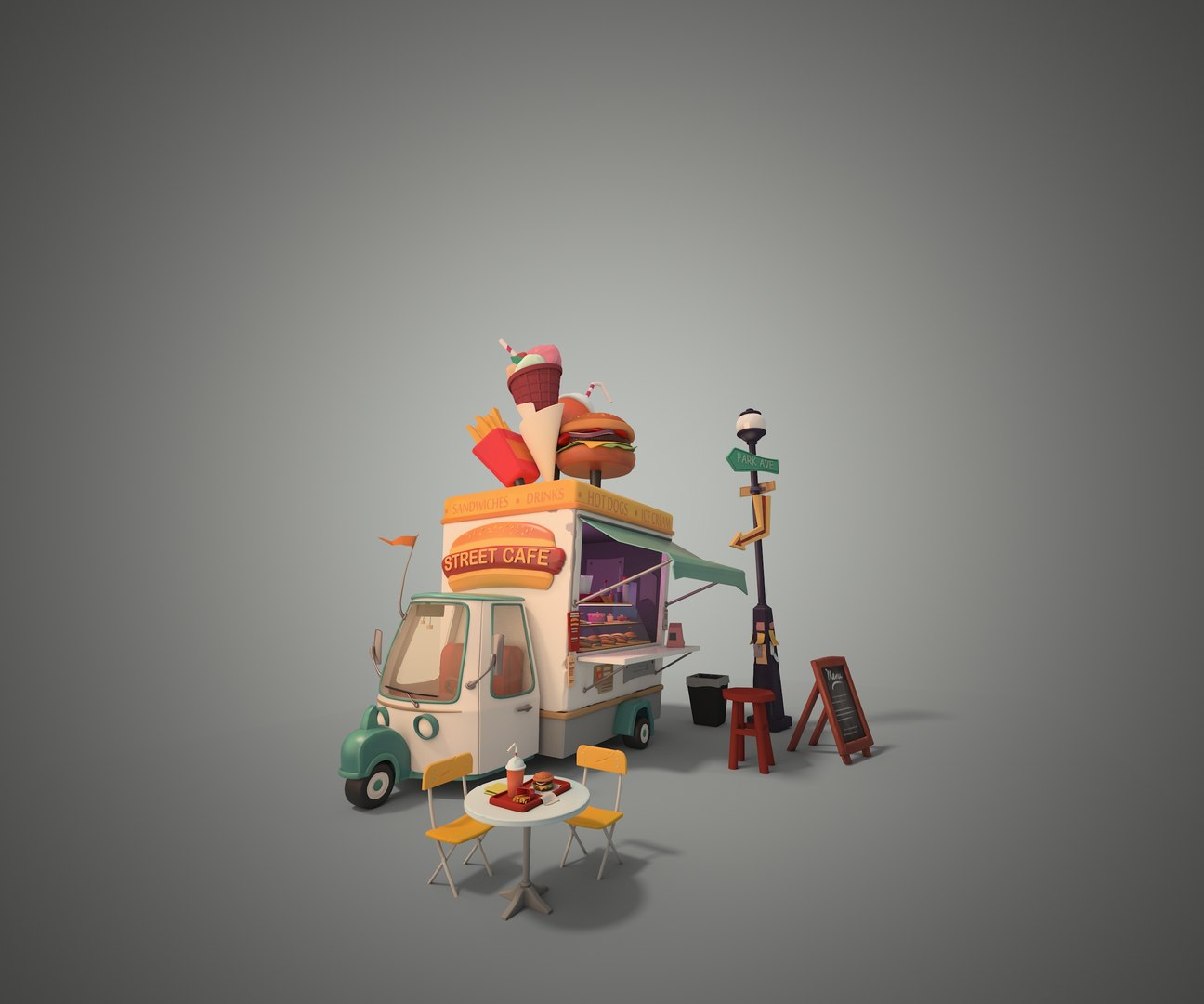 3D street cafe stylized model - TurboSquid 1604467