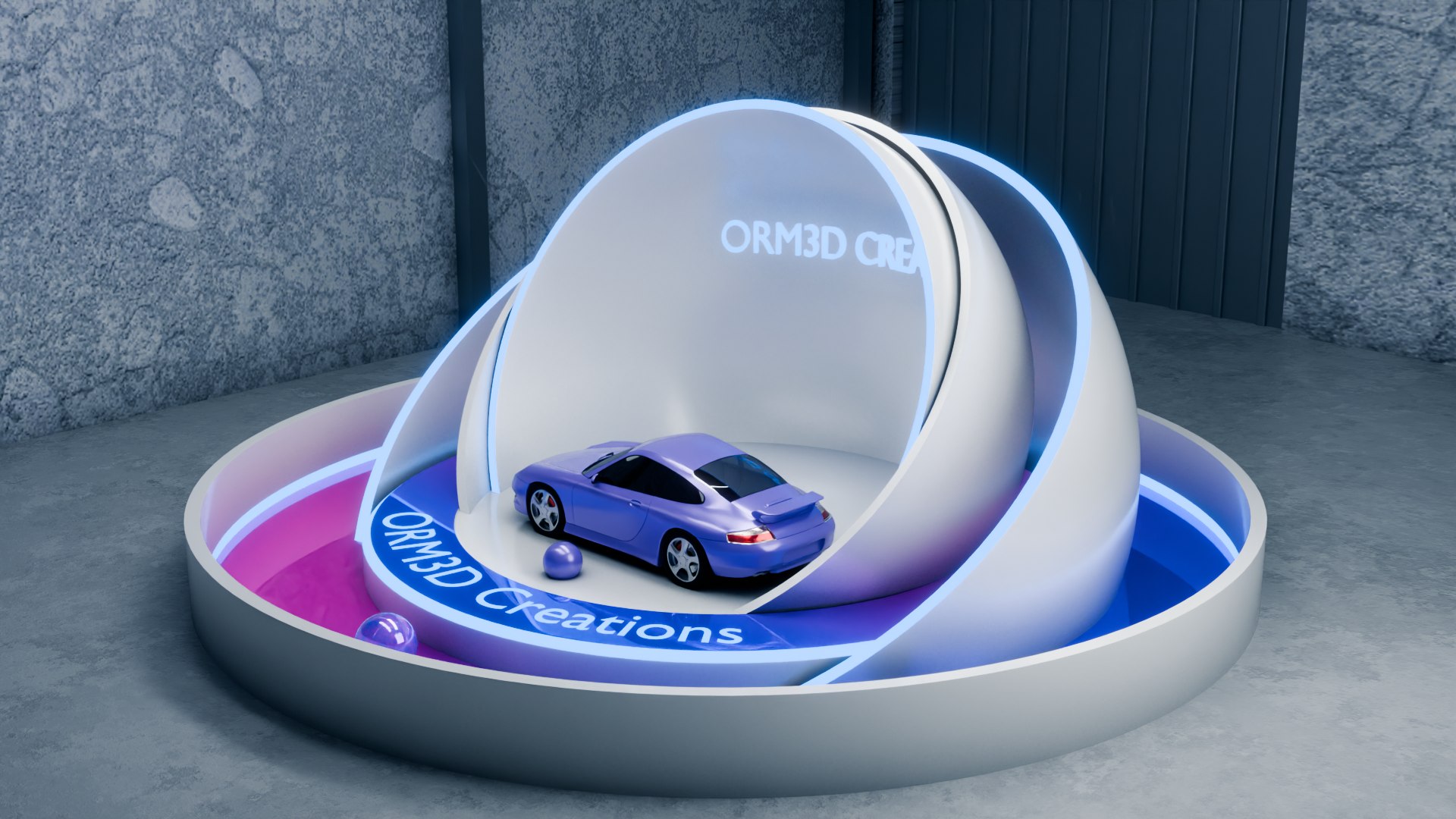 3D Futuristic 3D Car Display Booth Neon Lighting Exhibition Expo 3D ...