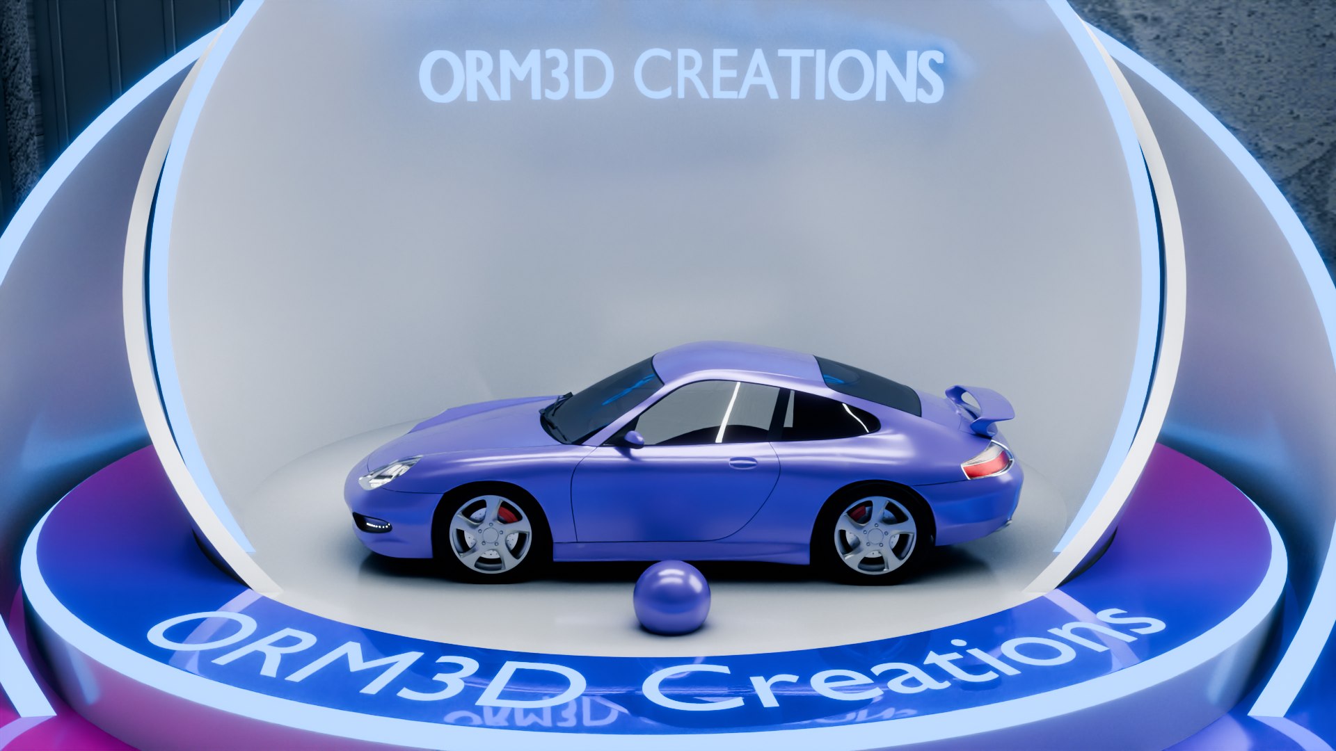 3D Futuristic 3D Car Display Booth Neon Lighting Exhibition Expo 3D ...