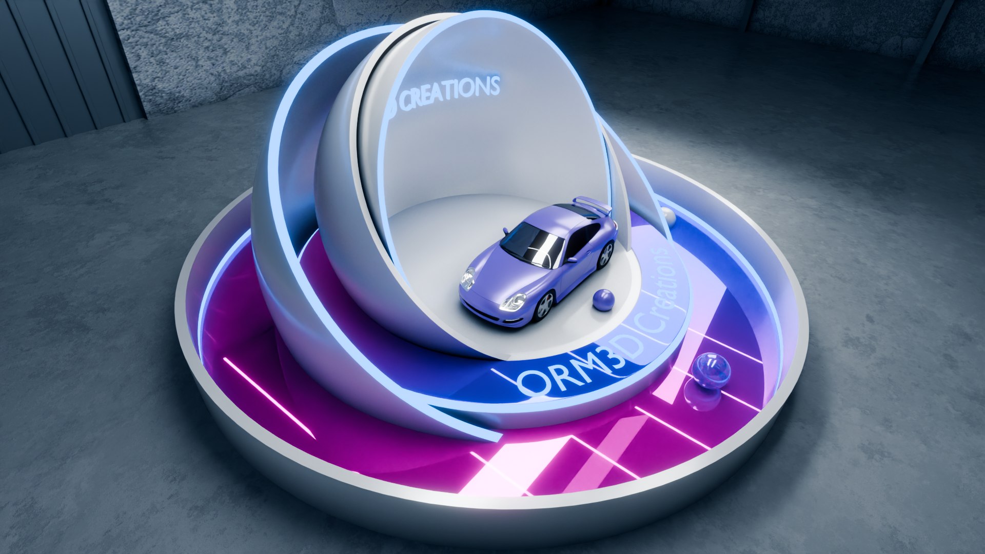 3D Futuristic 3D Car Display Booth Neon Lighting Exhibition Expo 3D ...