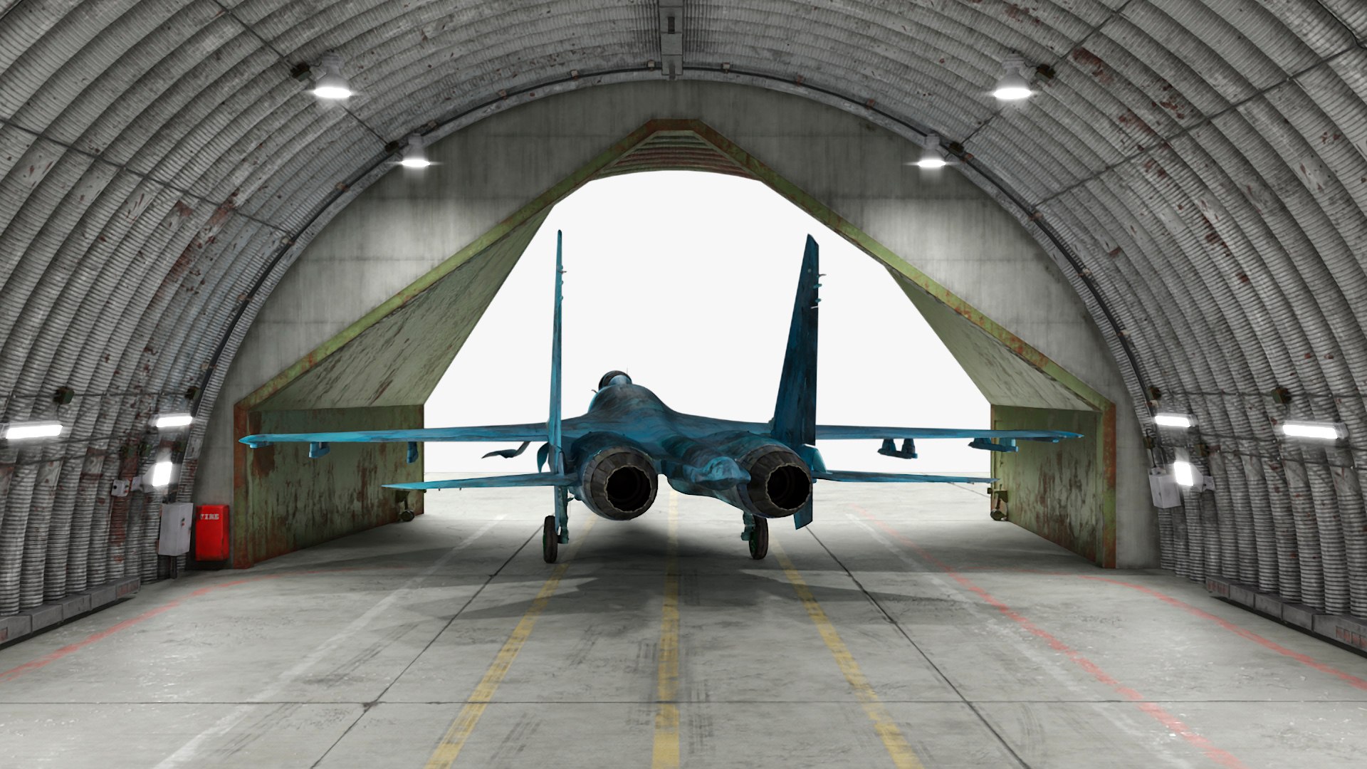 3D Model Abandoned Hardened Shelter Aircraft With Fighter Jet ...