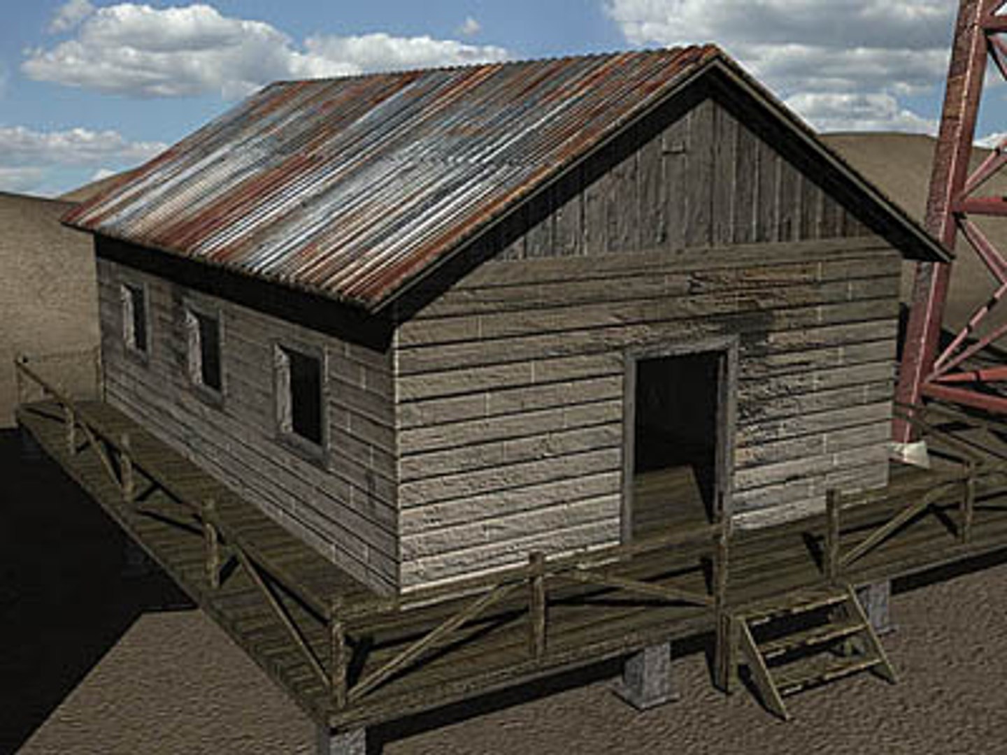 Military Compound Barracks Guard Tower 3d 3ds