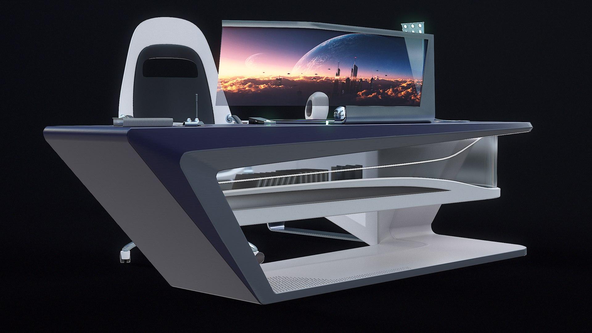 3D Futuristic Sci-Fi Glass Workdesk With Hologram Screen PBR ...