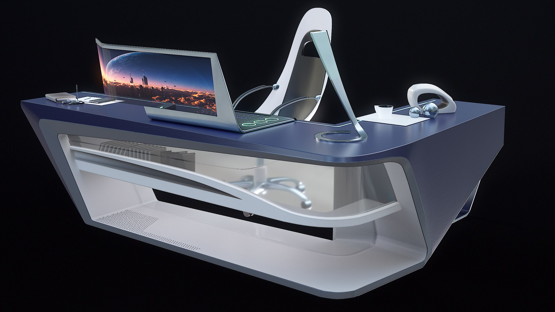 3D Futuristic Sci-Fi Glass Workdesk With Hologram Screen PBR ...