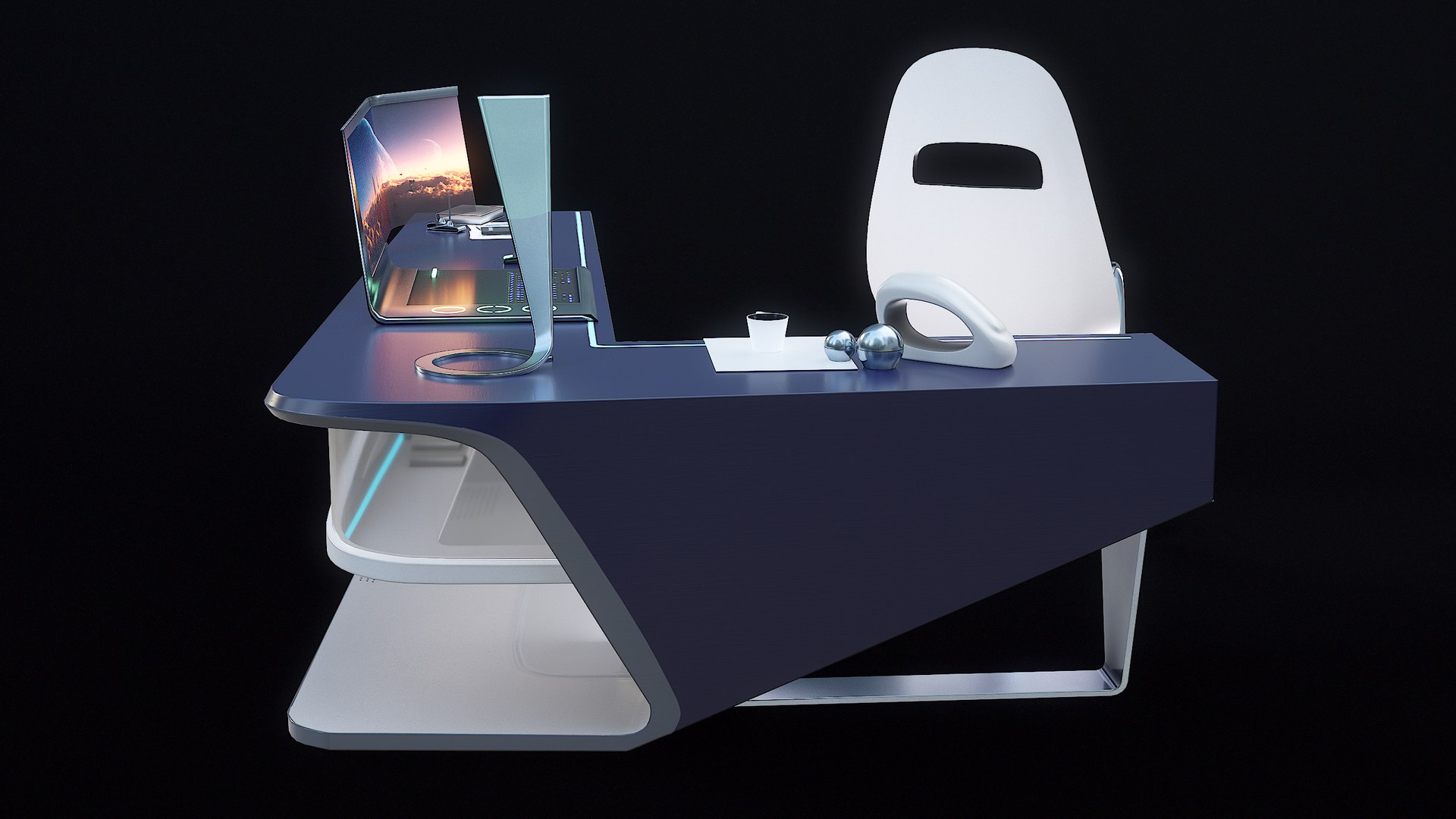 3D Futuristic Sci-Fi Glass Workdesk With Hologram Screen PBR ...
