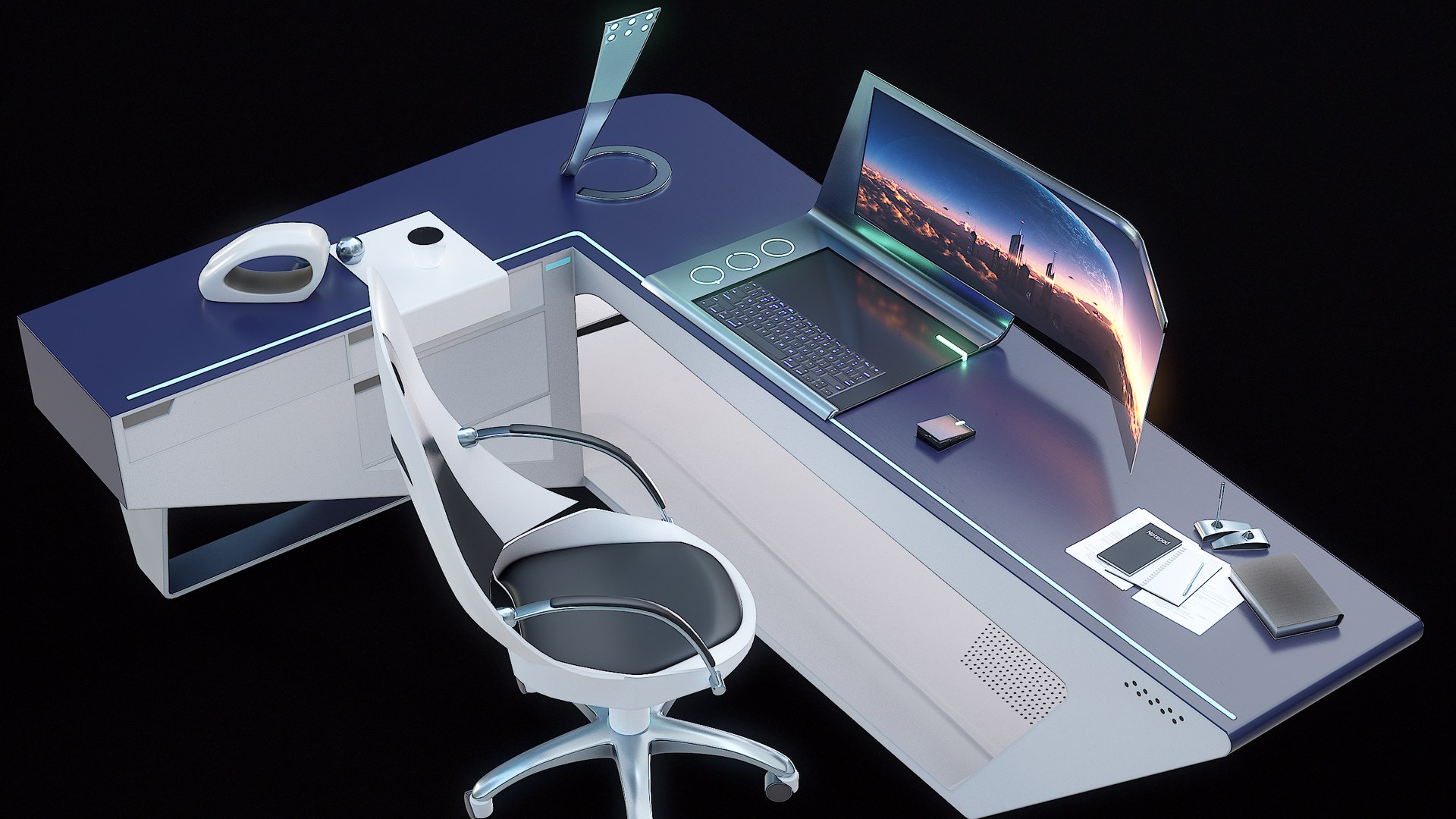 3D Futuristic Sci-Fi Glass Workdesk With Hologram Screen PBR ...
