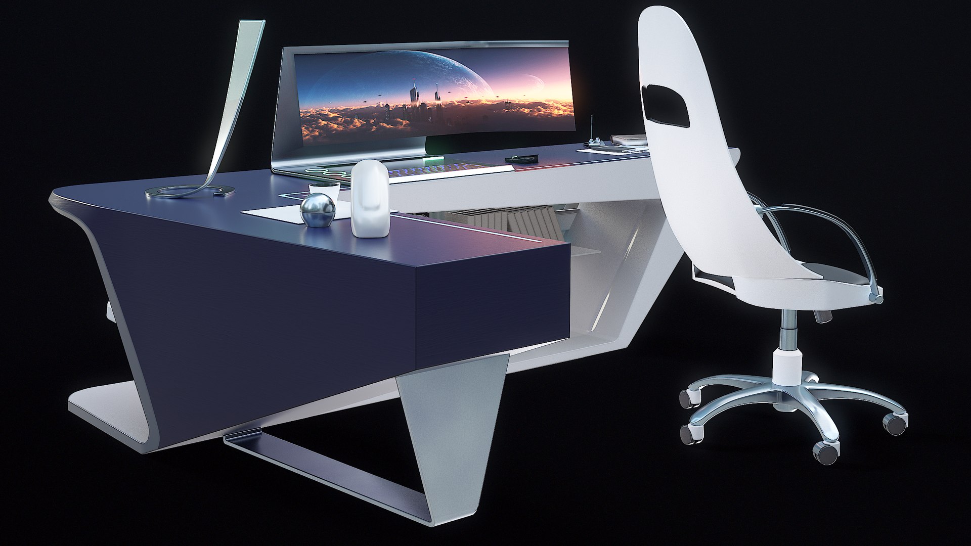 3D Futuristic Sci-Fi Glass Workdesk With Hologram Screen PBR ...