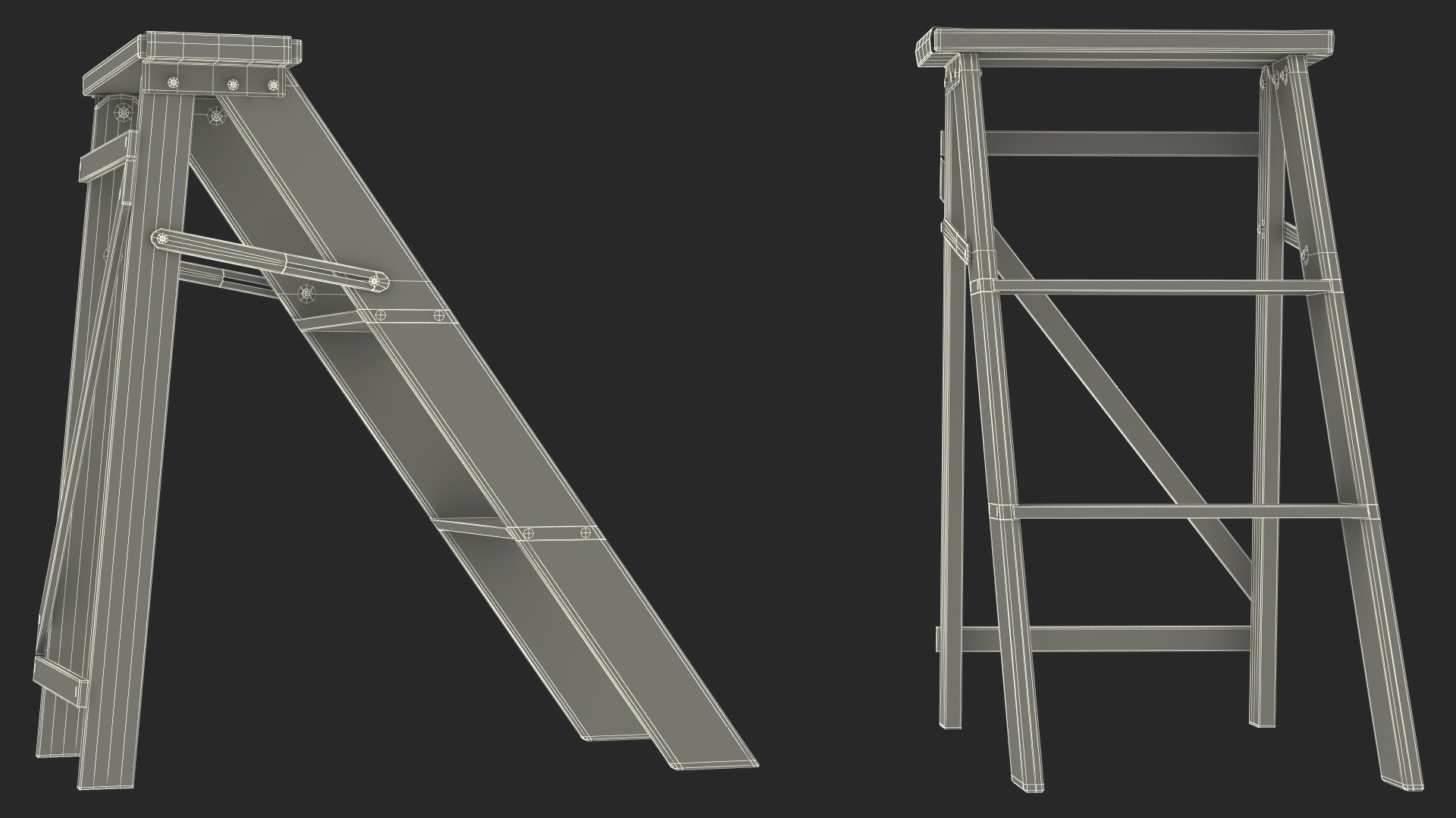 3D Vintage Wooden Step Ladder model - TurboSquid 2131574