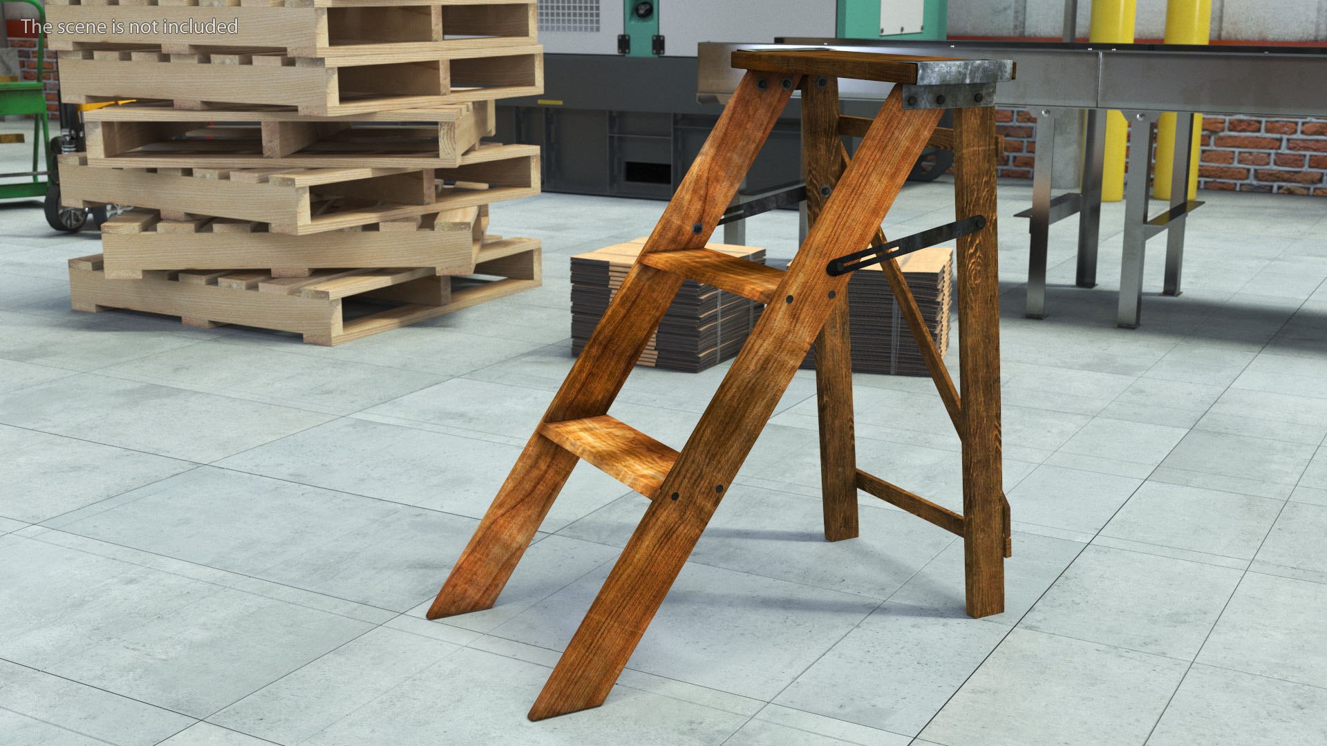 3D Vintage Wooden Step Ladder Model - TurboSquid 2131574