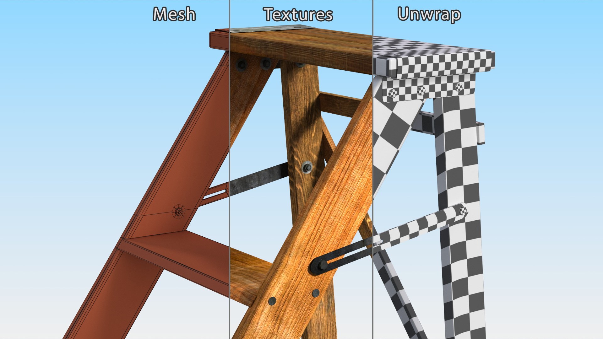 3D Vintage Wooden Step Ladder model - TurboSquid 2131574