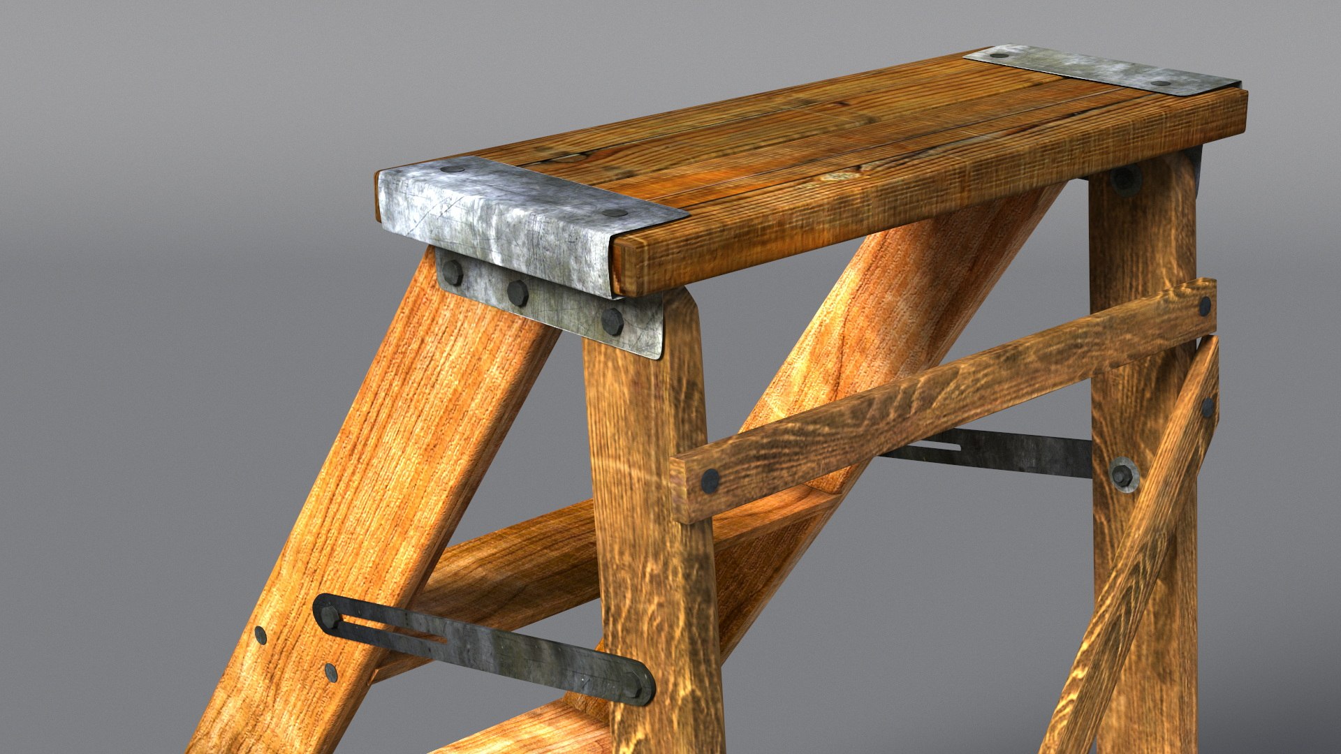 3D Vintage Wooden Step Ladder Model - TurboSquid 2131574