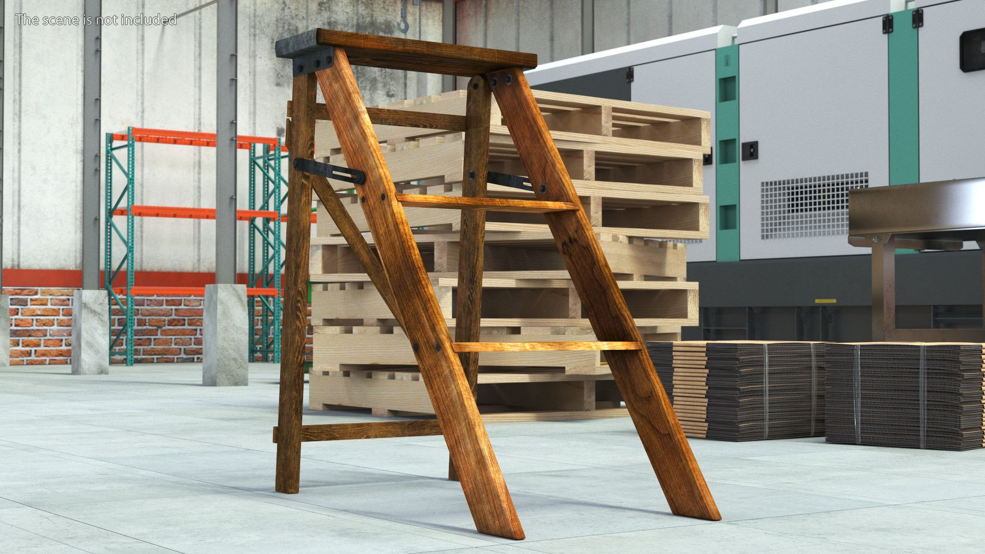 3D Vintage Wooden Step Ladder Model - TurboSquid 2131574