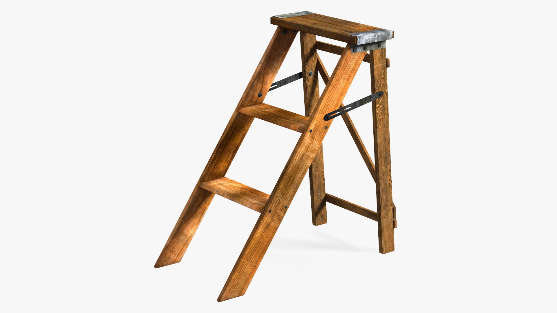 3D Vintage Wooden Step Ladder model - TurboSquid 2131574