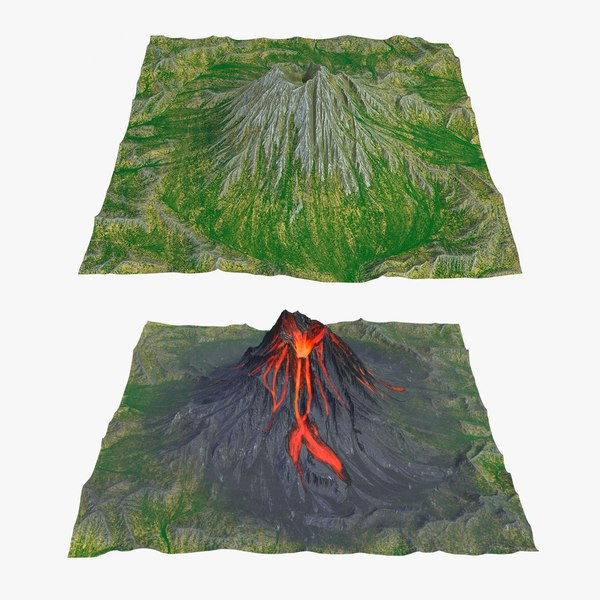 3d model tiny cartoon volcanoes