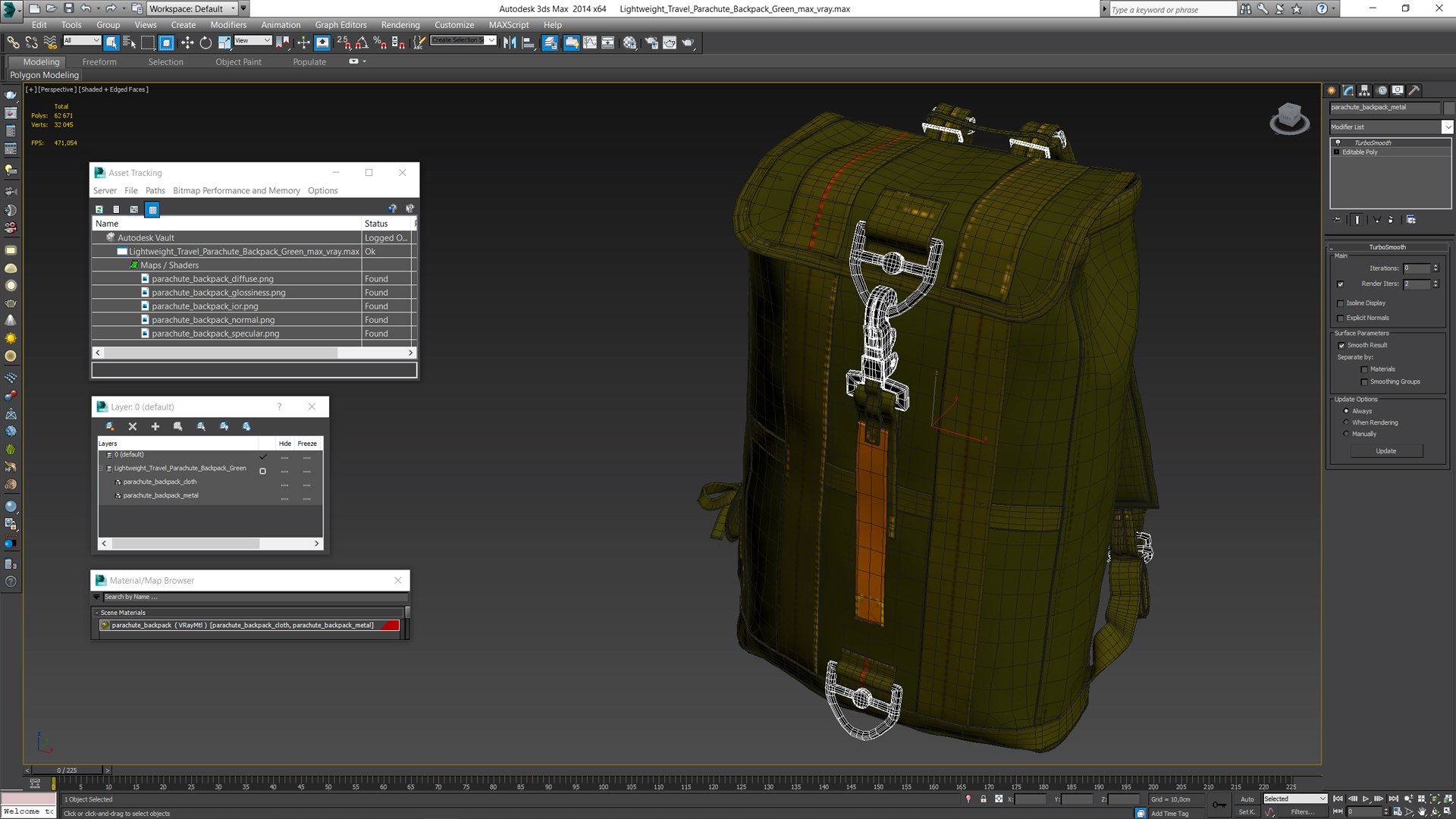 Lightweight Travel Parachute Backpack Green 3D model - TurboSquid 2084426