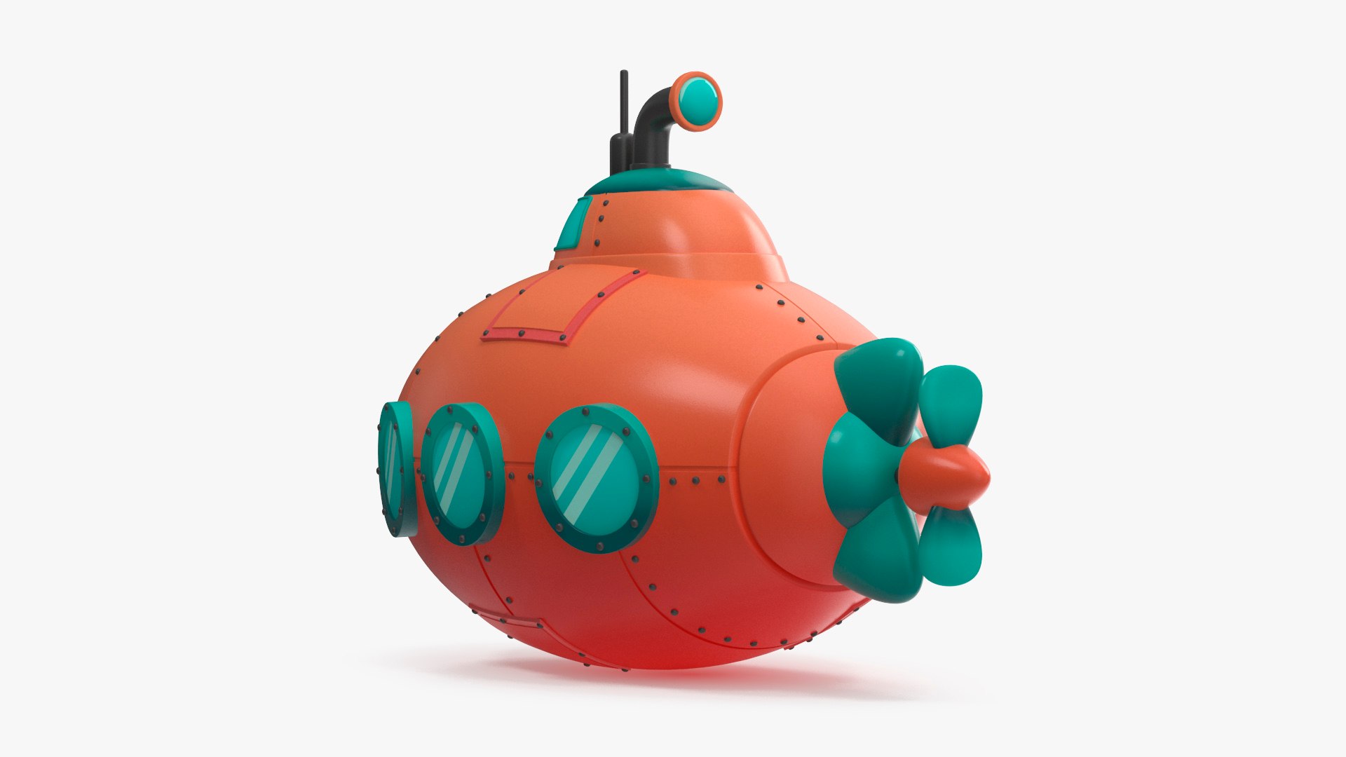3D Cartoon Red Submarine Model - TurboSquid 2205572