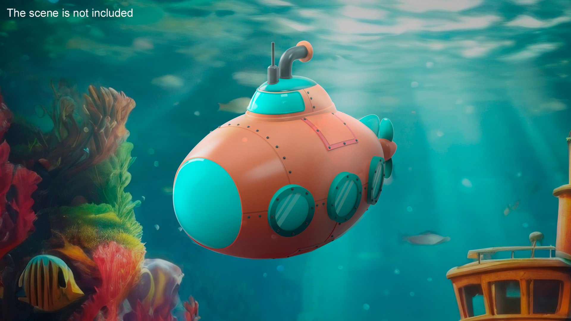 3D Cartoon Red Submarine Model - TurboSquid 2205572