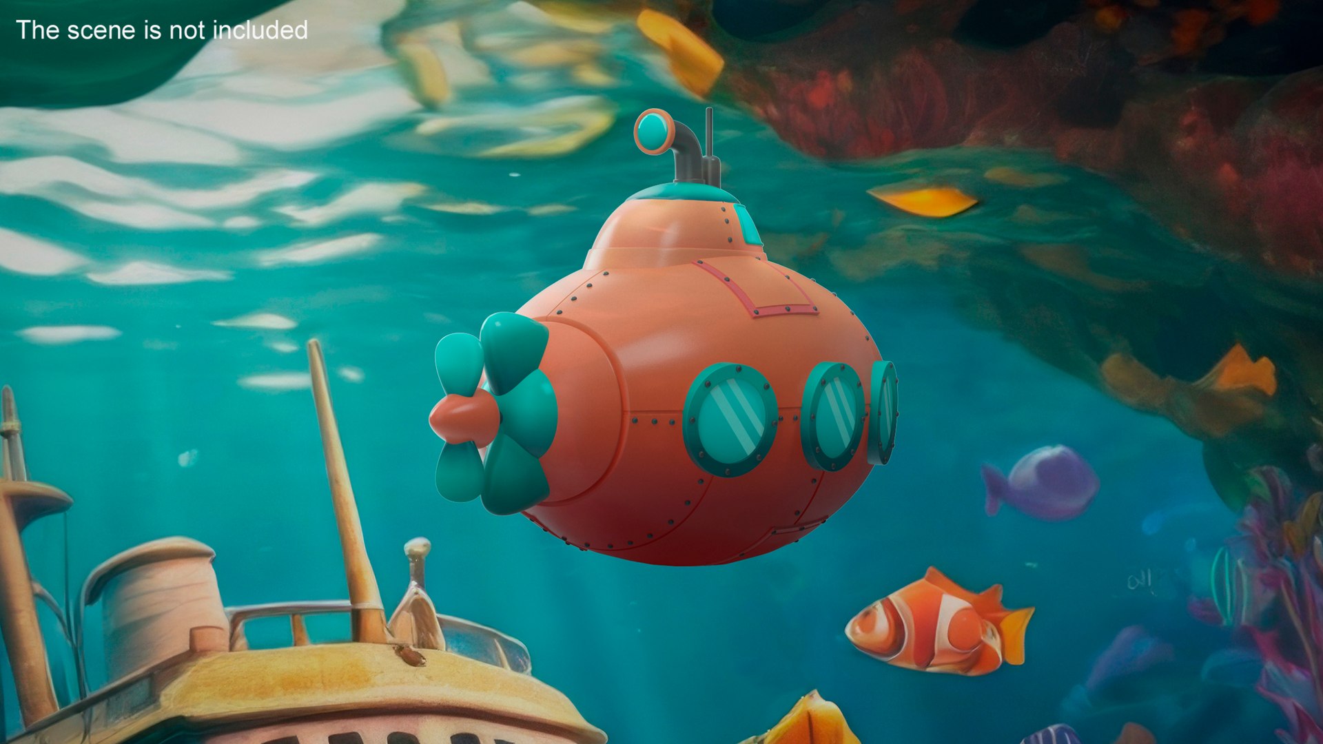 3D Cartoon Red Submarine Model - TurboSquid 2205572