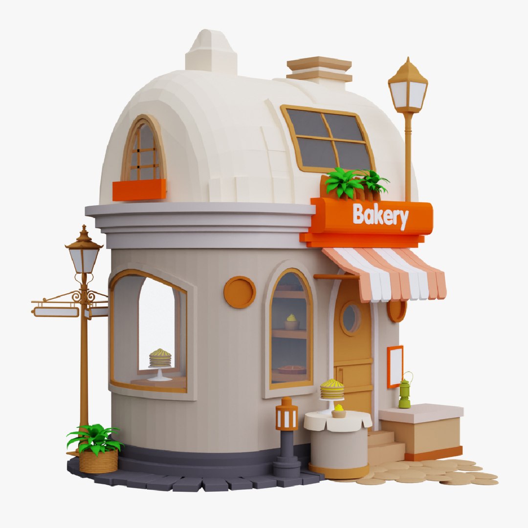 3D Model Low Poly Cartoon Bakery Building - TurboSquid 2240400