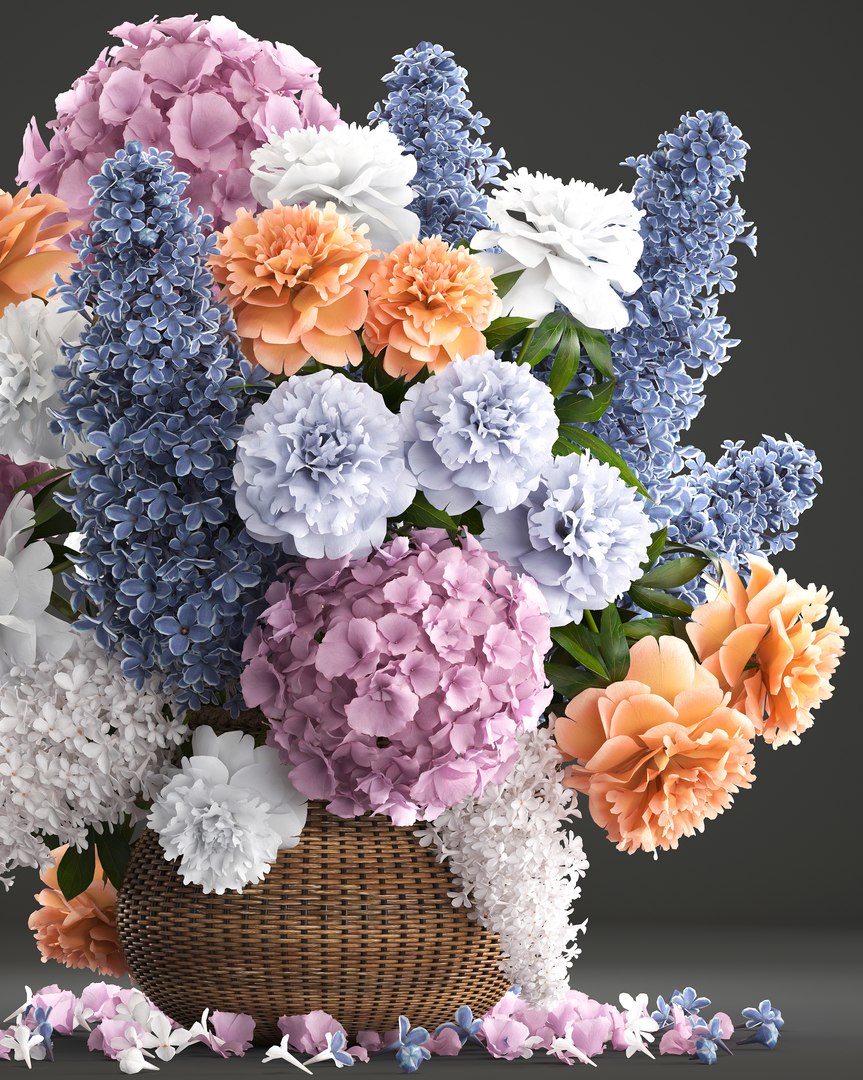 3D Model General Bouquet Flowers Basket - TurboSquid 1364940