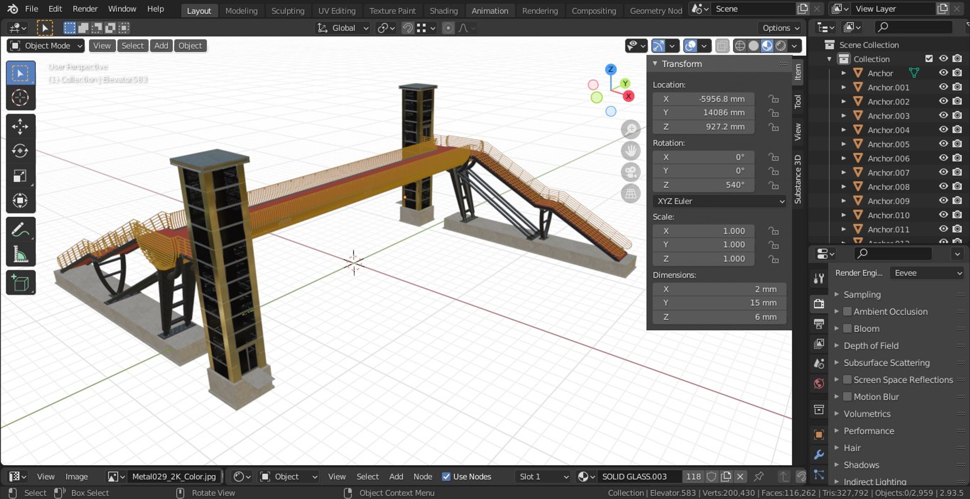 Steel Pedestrian Bridge-Elevator-Oblique Cone Column Type-25 Model ...