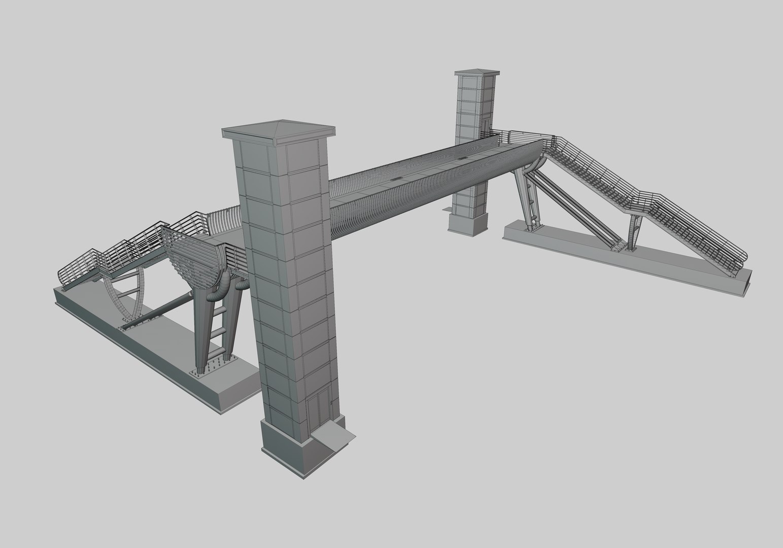 Steel Pedestrian Bridge-Elevator-Oblique Cone Column Type-25 model ...