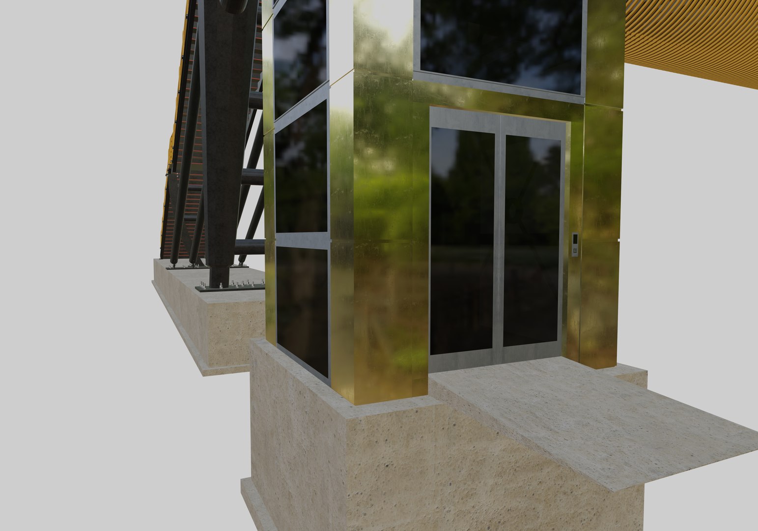 Steel Pedestrian Bridge-Elevator-Oblique Cone Column Type-25 Model ...