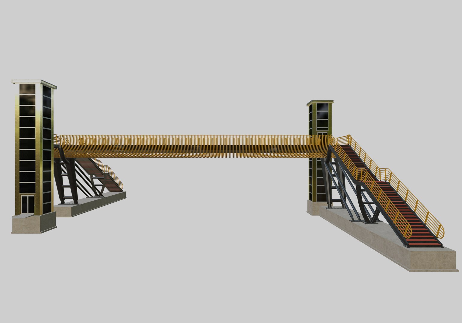 Steel Pedestrian Bridge-Elevator-Oblique Cone Column Type-25 Model ...