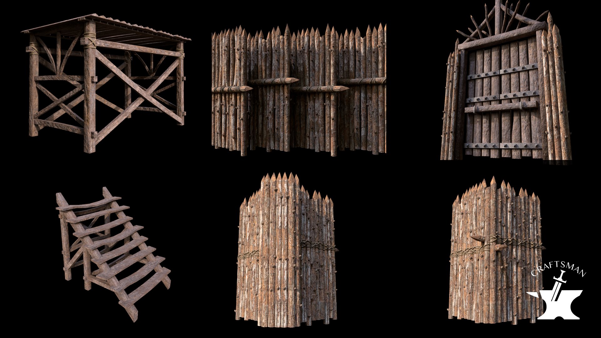 3D Realistic Medieval Logs Fence Palisade model - TurboSquid 2111516