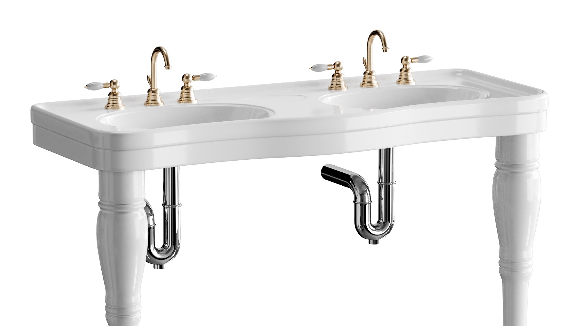 3D Double Basin Console Bathroom Sink White With 2 Spindle Legs And Overflow - TurboSquid 2289536