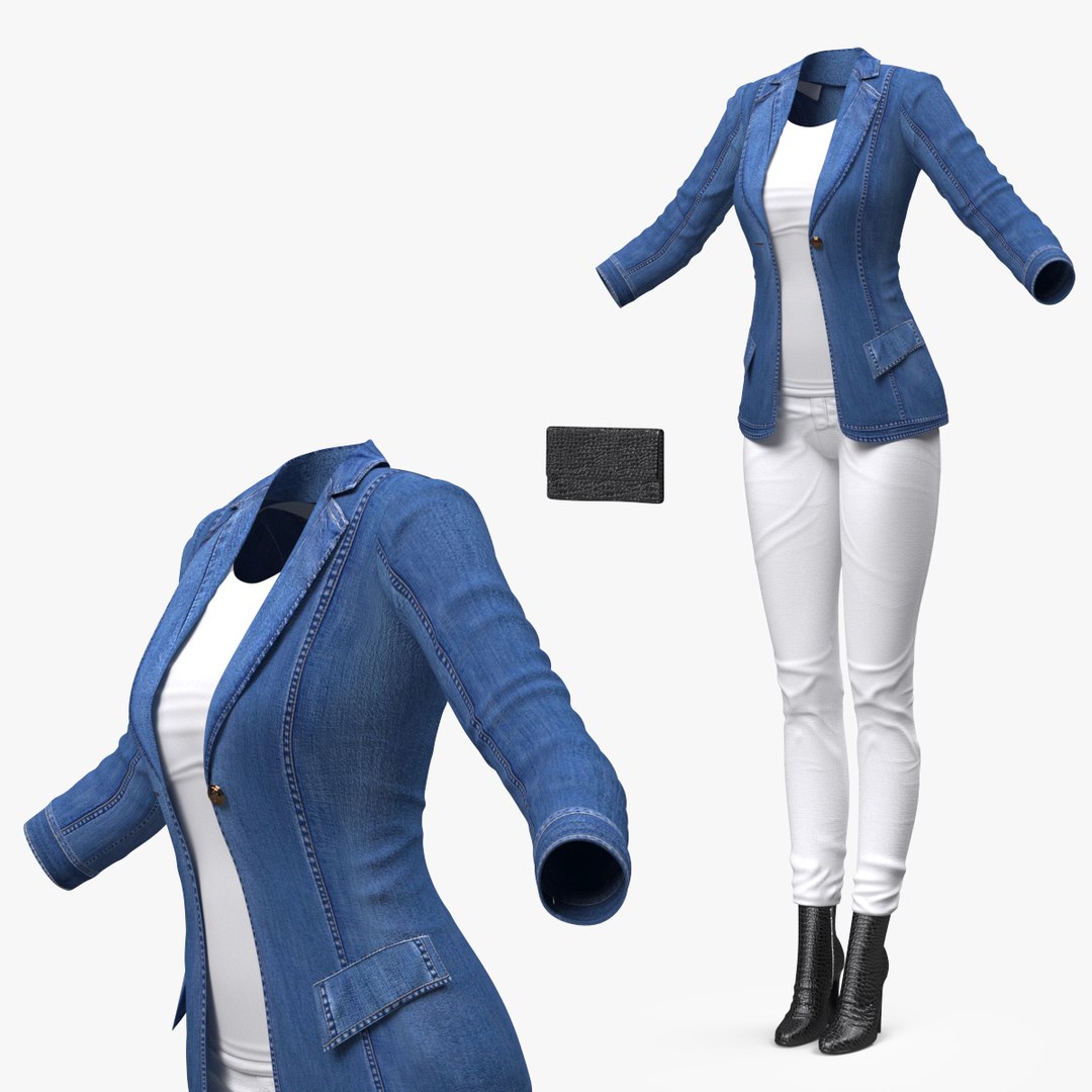 Womens Urban Style Clothes with Denim Jacket 3D model - TurboSquid 1793910