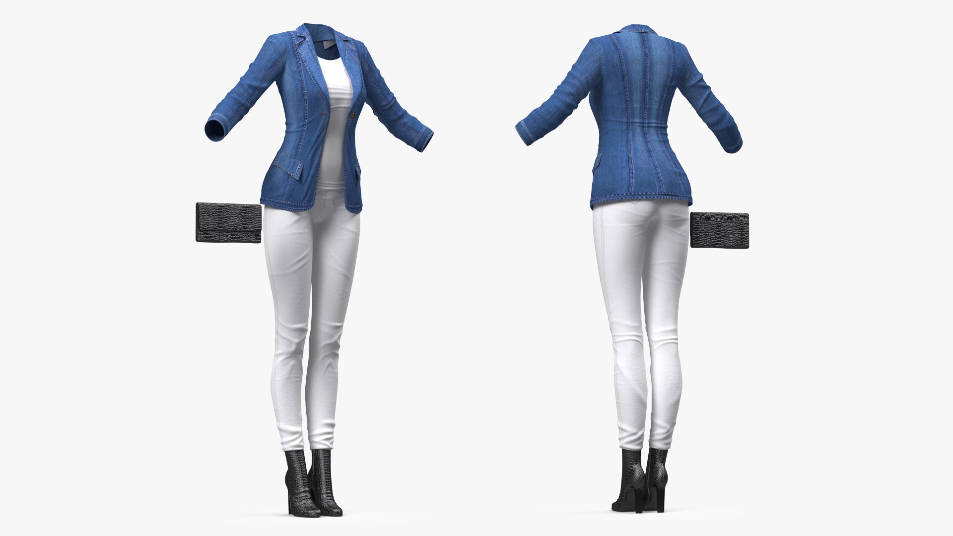 Womens Urban Style Clothes With Denim Jacket 3D Model - TurboSquid 1793910
