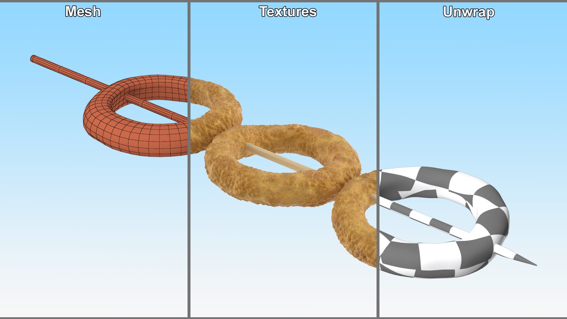 3D Onion Rings On Wooden Skewer Model - TurboSquid 2381191