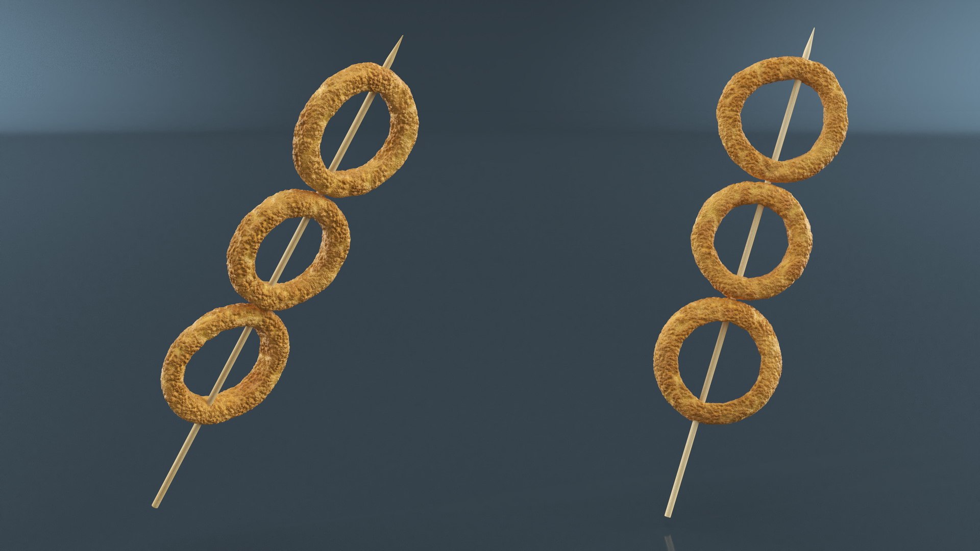 3D Onion Rings On Wooden Skewer Model - TurboSquid 2381191