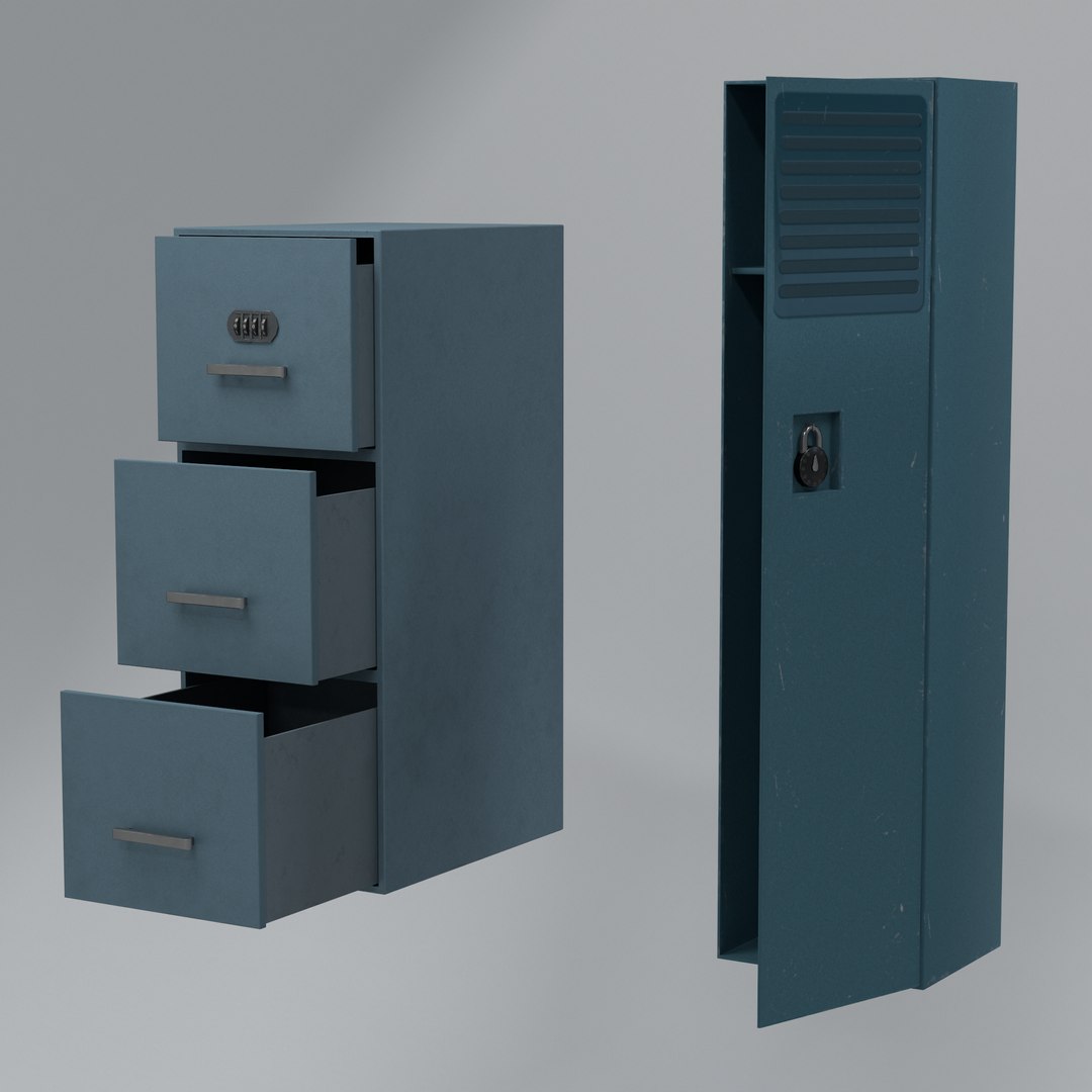 Free Low Poly Lockers Filing Cabinet With Three Drawers 3D Model ...
