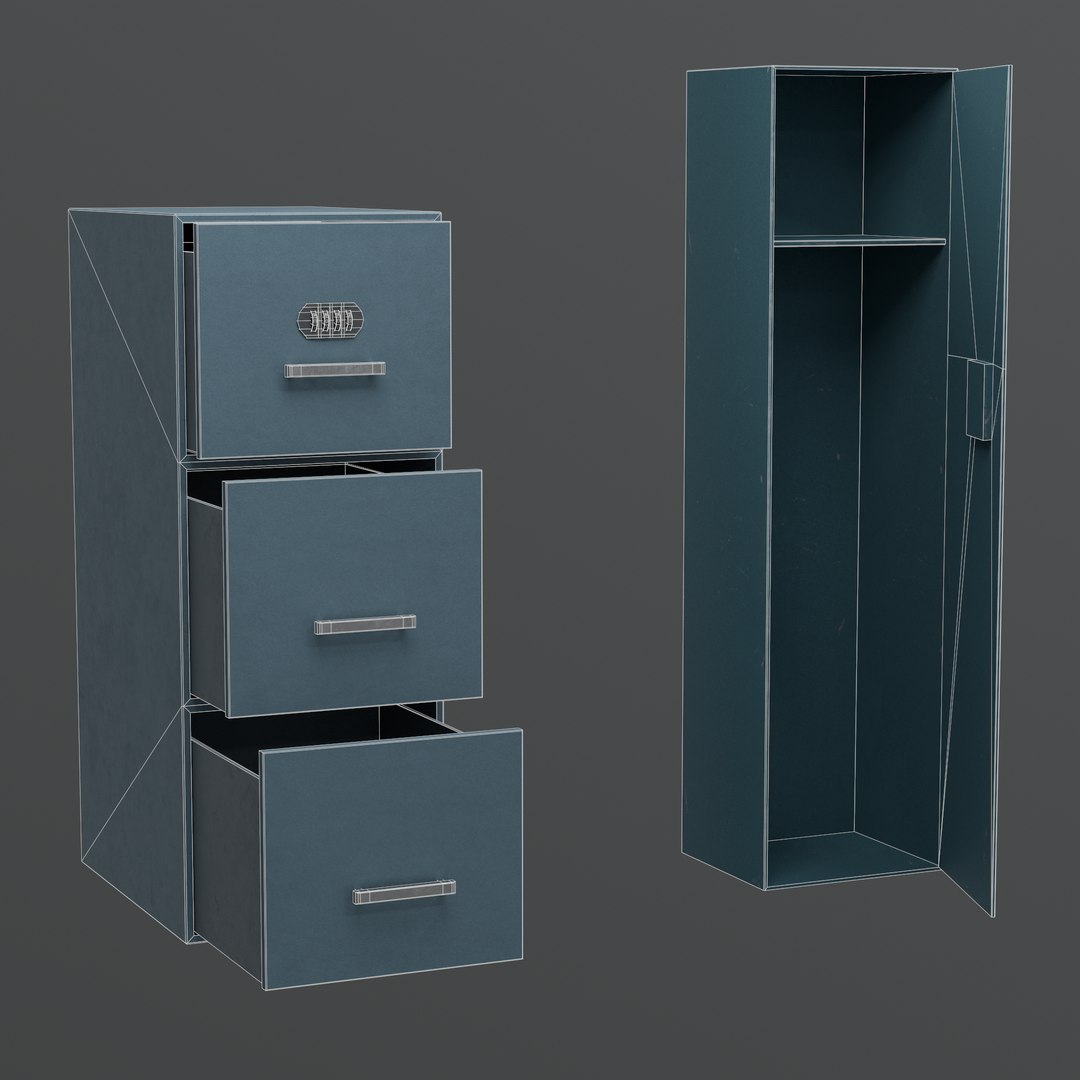 Free Low Poly Lockers Filing Cabinet With Three Drawers 3D Model ...
