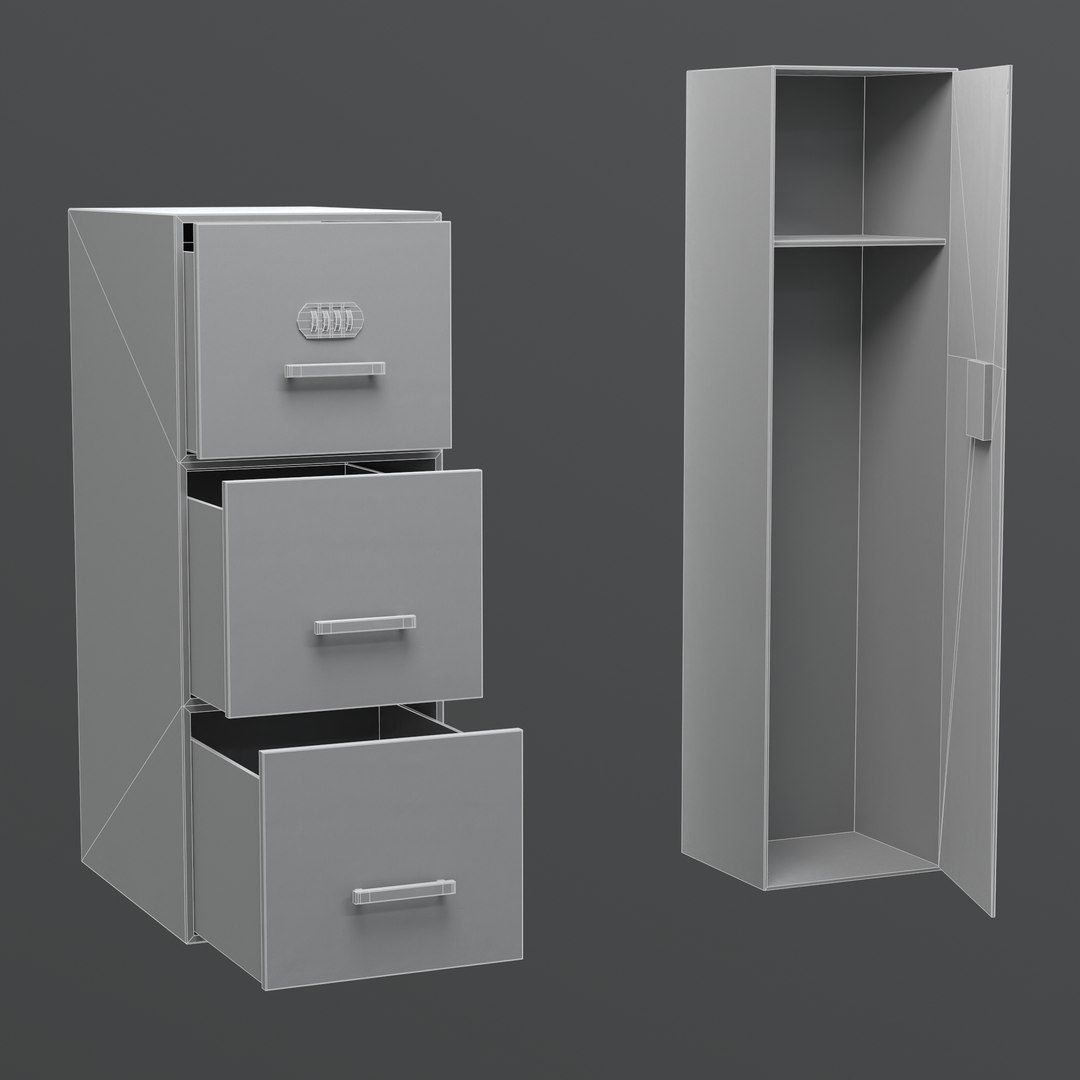 Free Low Poly Lockers Filing Cabinet With Three Drawers 3D Model ...