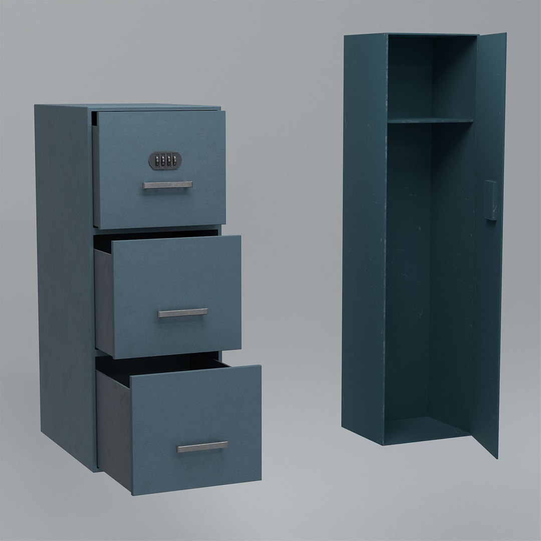 Free Low Poly Lockers filing cabinet with three drawers 3D model ...