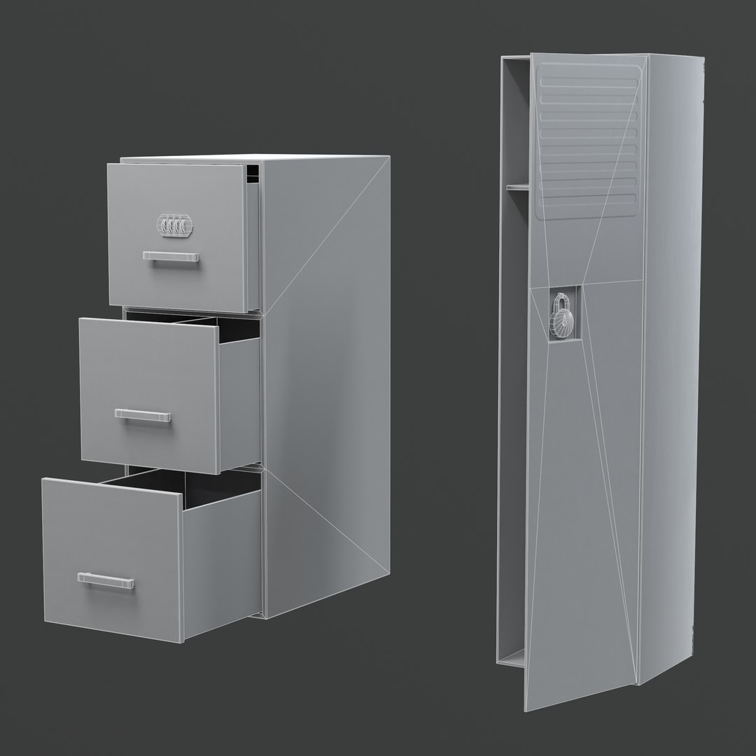Free Low Poly Lockers Filing Cabinet With Three Drawers 3D Model ...
