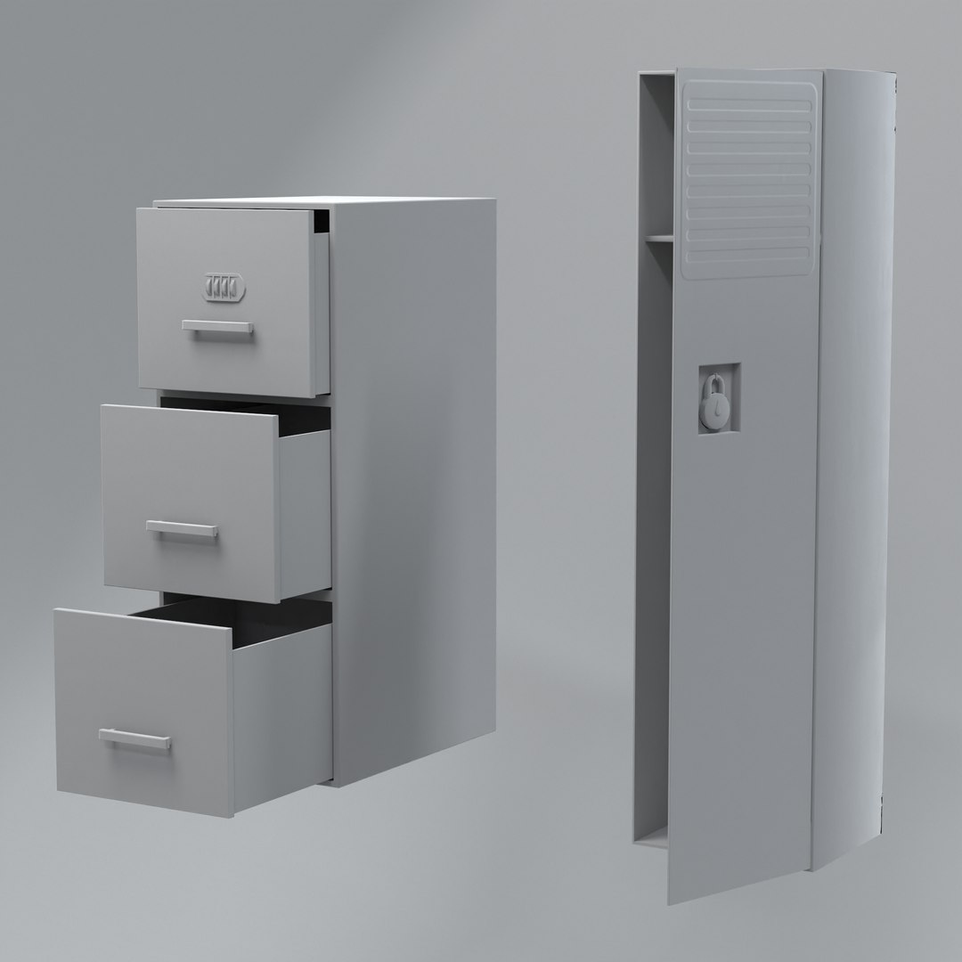 Free Low Poly Lockers Filing Cabinet With Three Drawers 3D Model ...