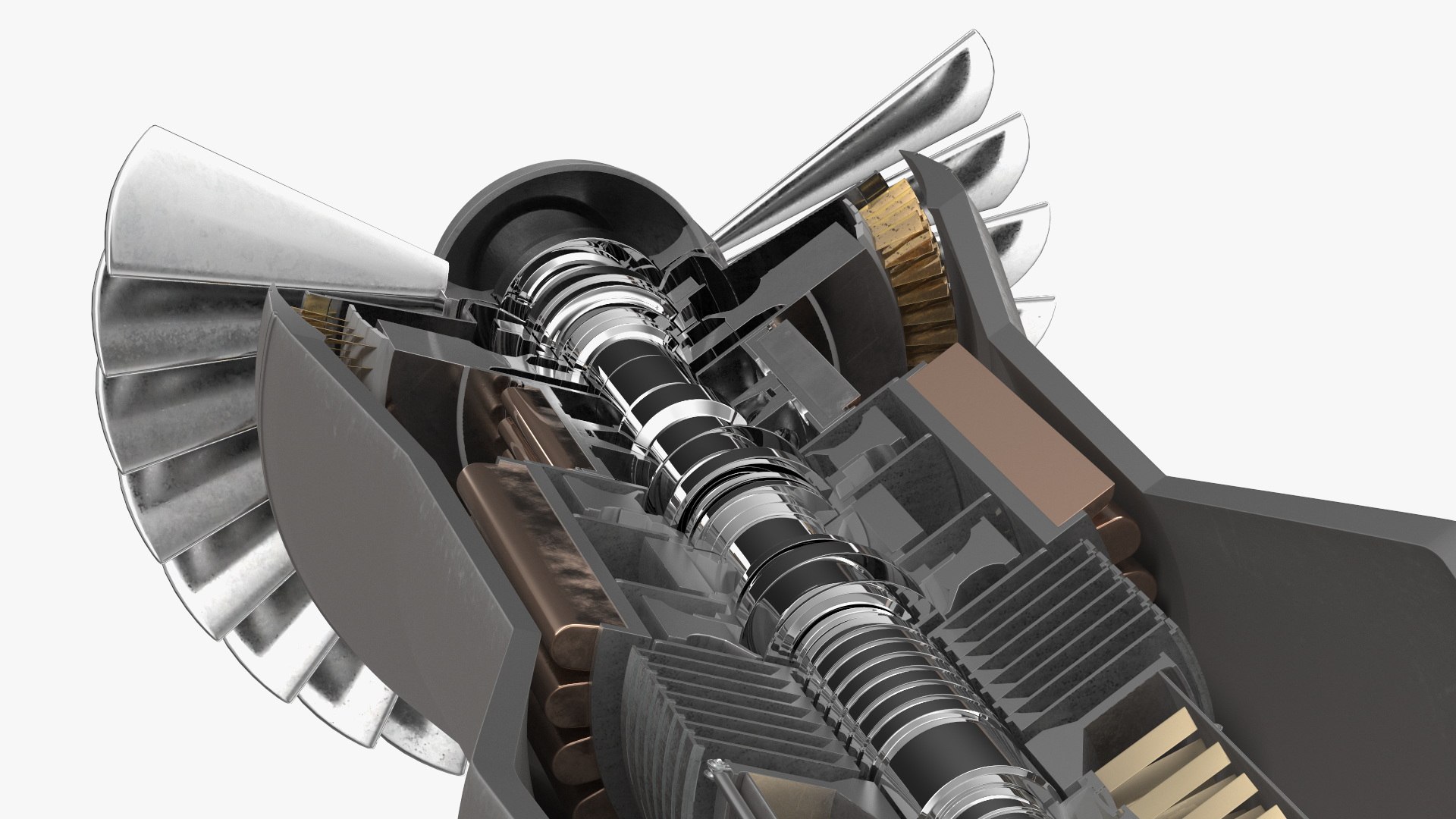 Rotor And Shaft Jet Engine Turbine In Cutaway 3D Model - TurboSquid 2381271
