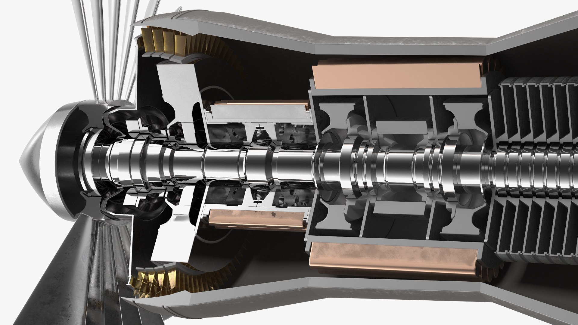 Rotor And Shaft Jet Engine Turbine In Cutaway 3D Model - TurboSquid 2381271