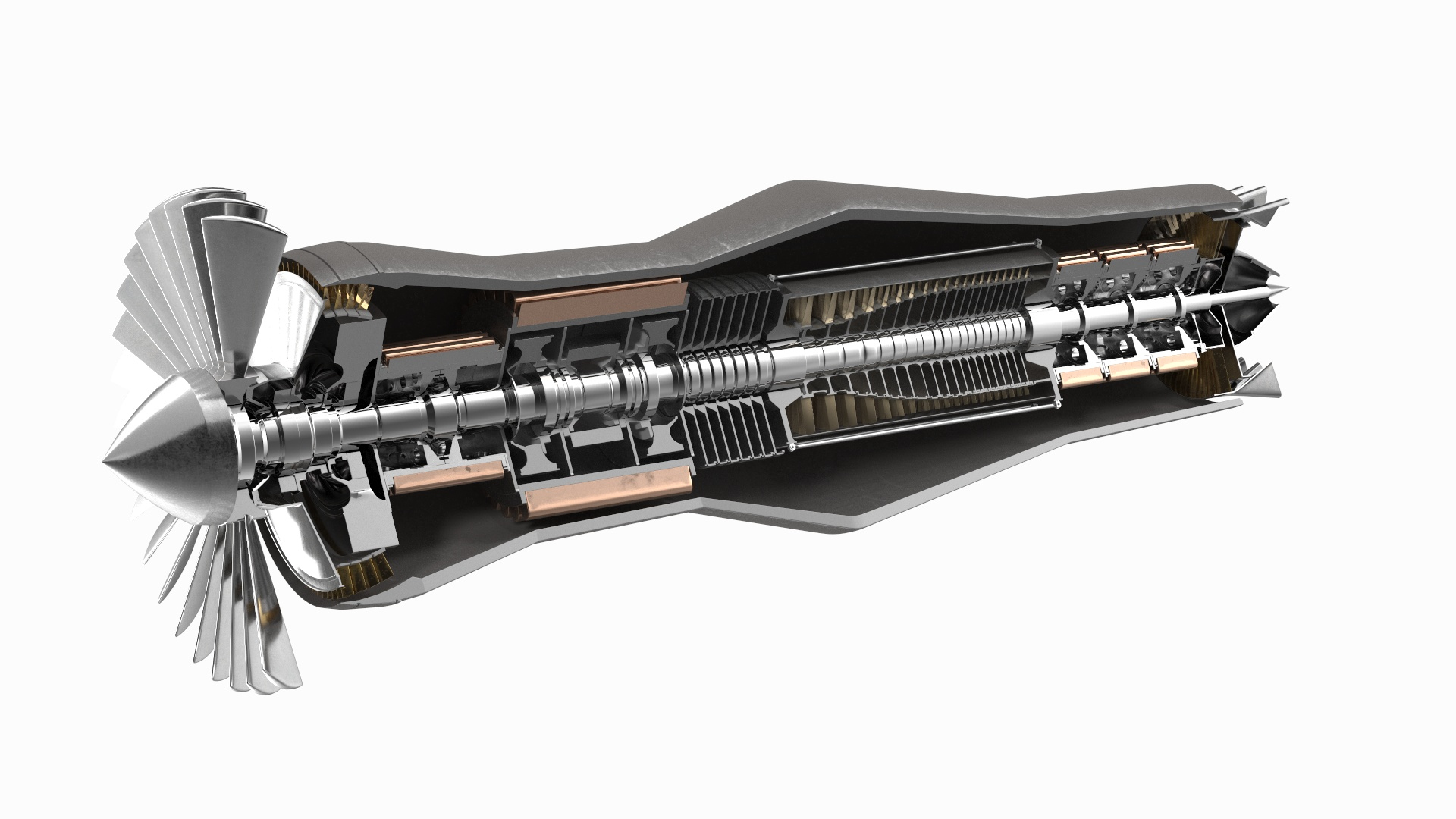 Rotor And Shaft Jet Engine Turbine In Cutaway 3D Model - TurboSquid 2381271