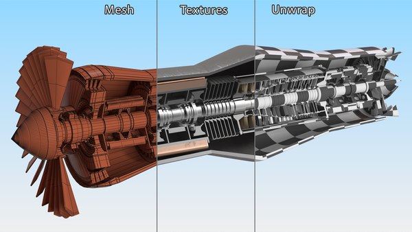 modelo 3d Turbina de motor a reacción de rotor y eje en corte ...