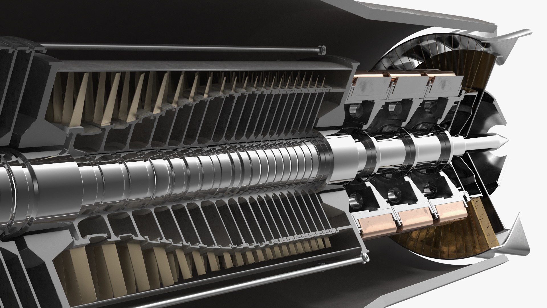 Rotor And Shaft Jet Engine Turbine In Cutaway 3D Model - TurboSquid 2381271