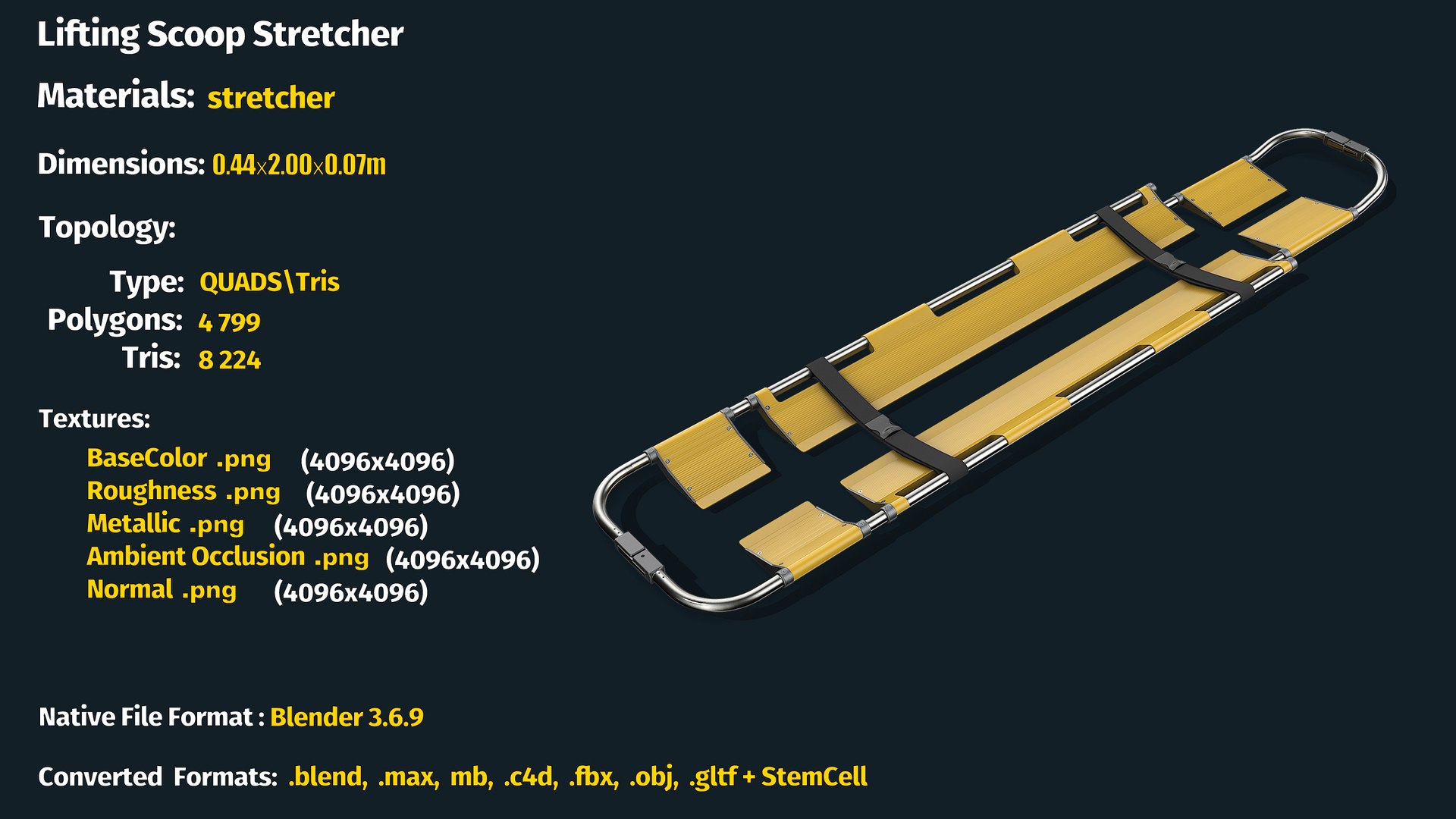 Lifting Scoop Stretcher 3D Model - TurboSquid 2243190