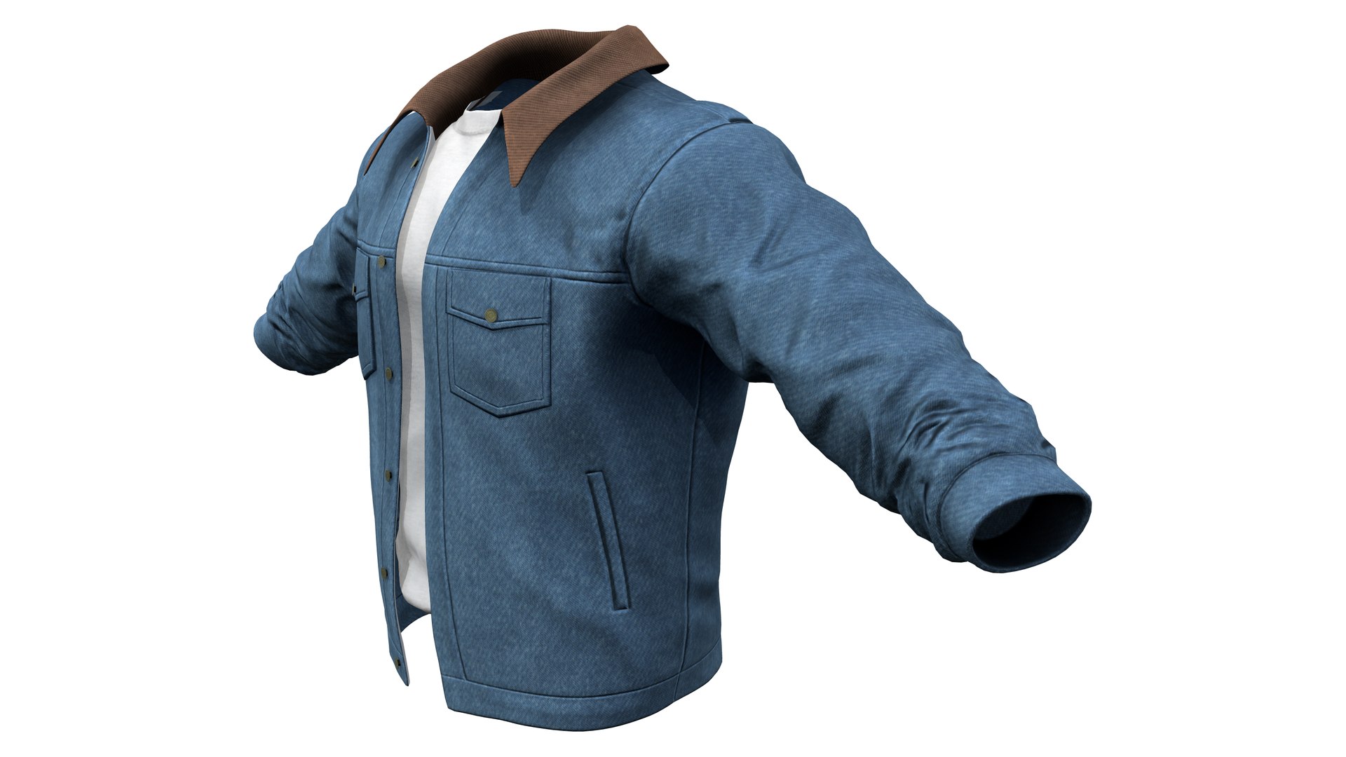 3D model Men Open Front Denim Jacket With TShirt - TurboSquid 2074386