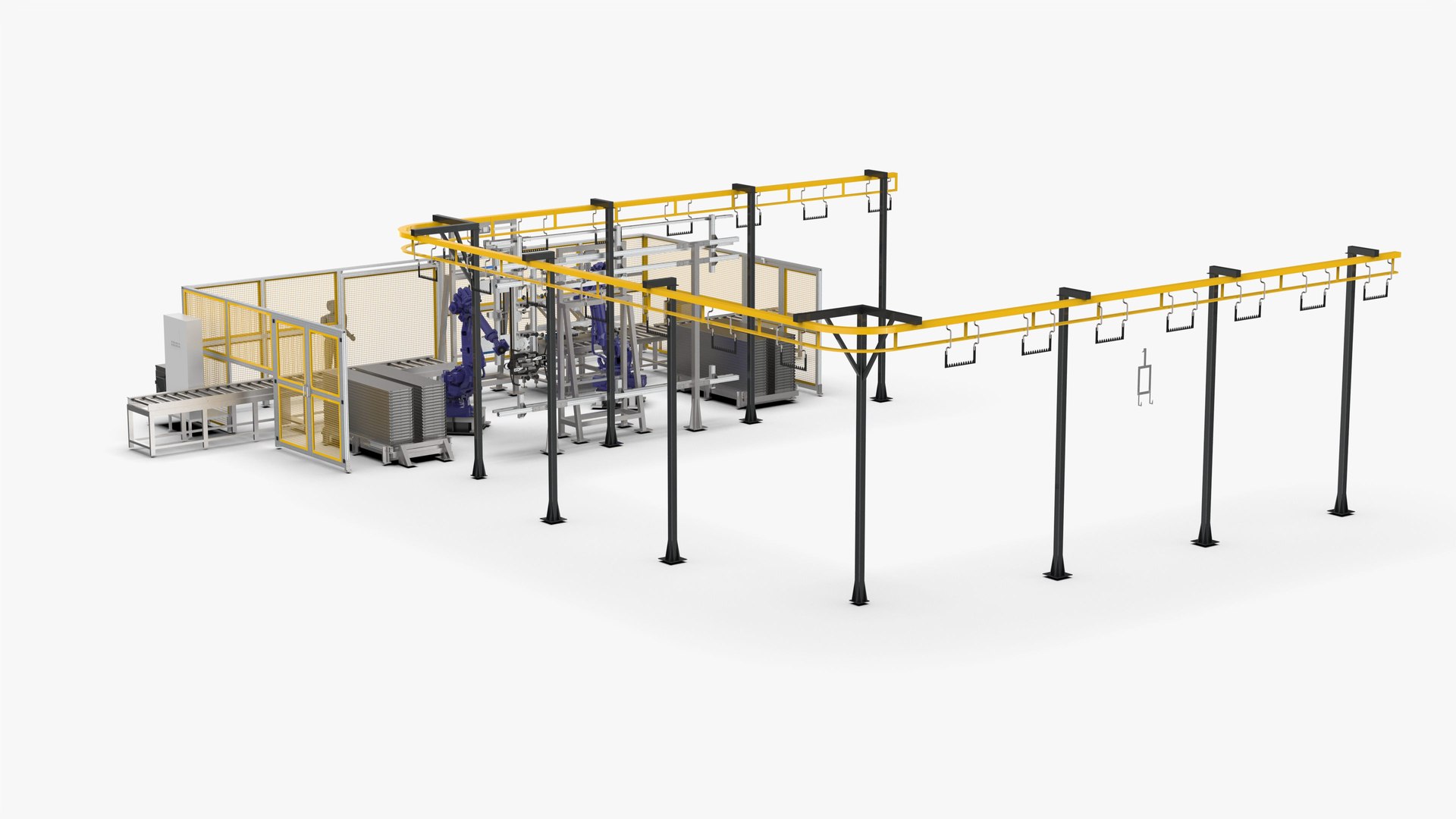 Automatic Loading And Unloading Robot Powder Spraying Line 3D ...