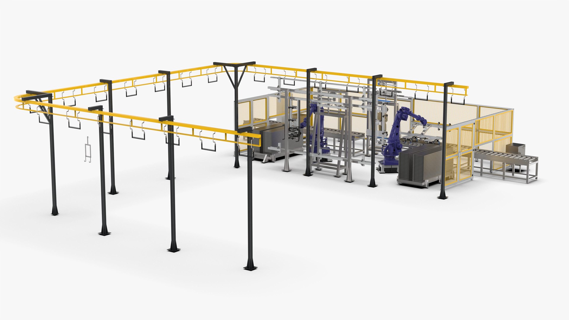 Automatic Loading And Unloading Robot Powder Spraying Line 3D ...