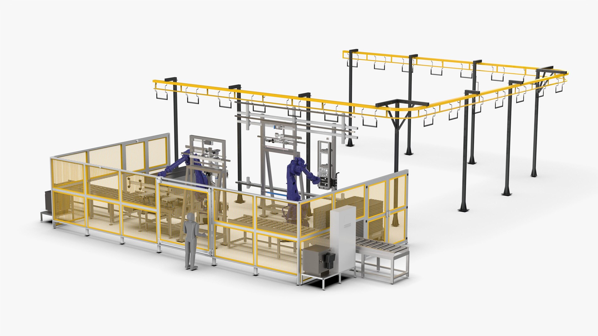 Automatic Loading And Unloading Robot Powder Spraying Line 3D ...